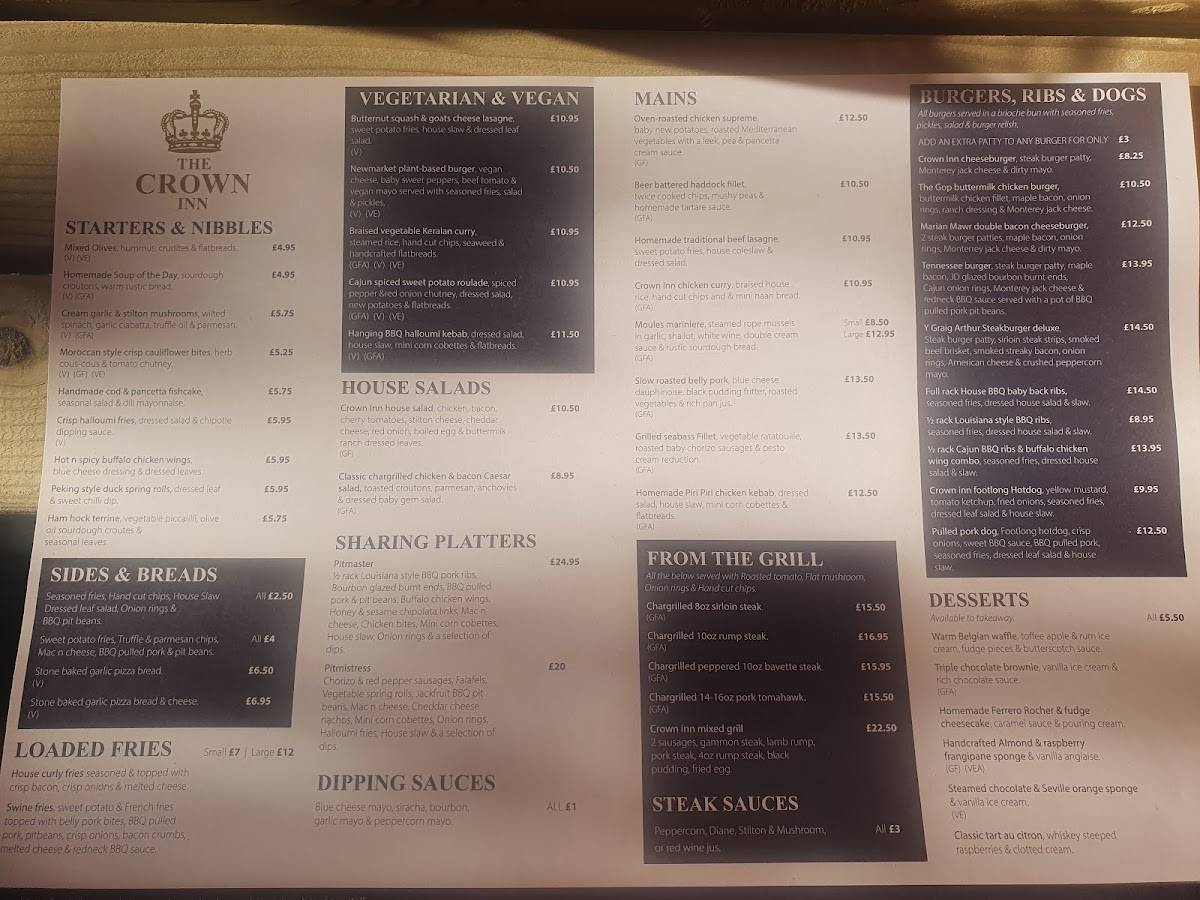 Menu at The Crown Inn pub & bar, Trelawnyd