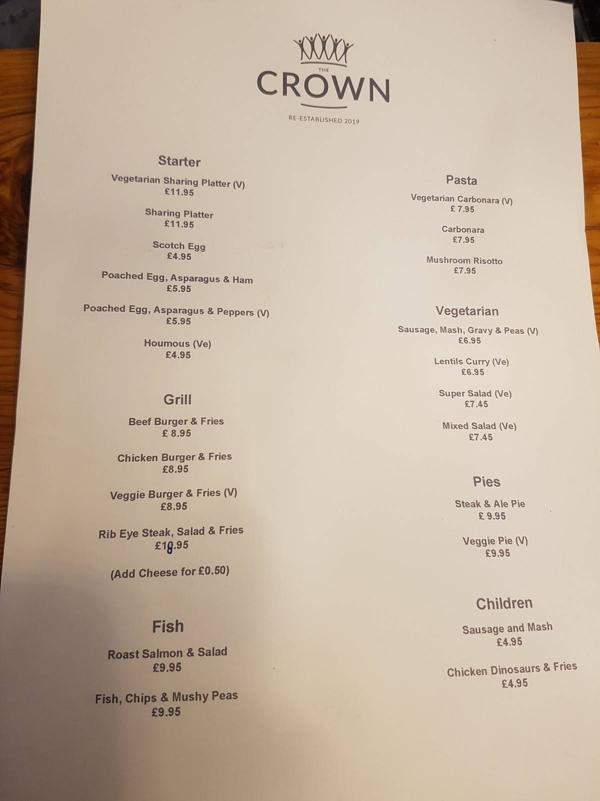 Menu at The Crown, South Moreton pub & bar, Didcot, The Crown