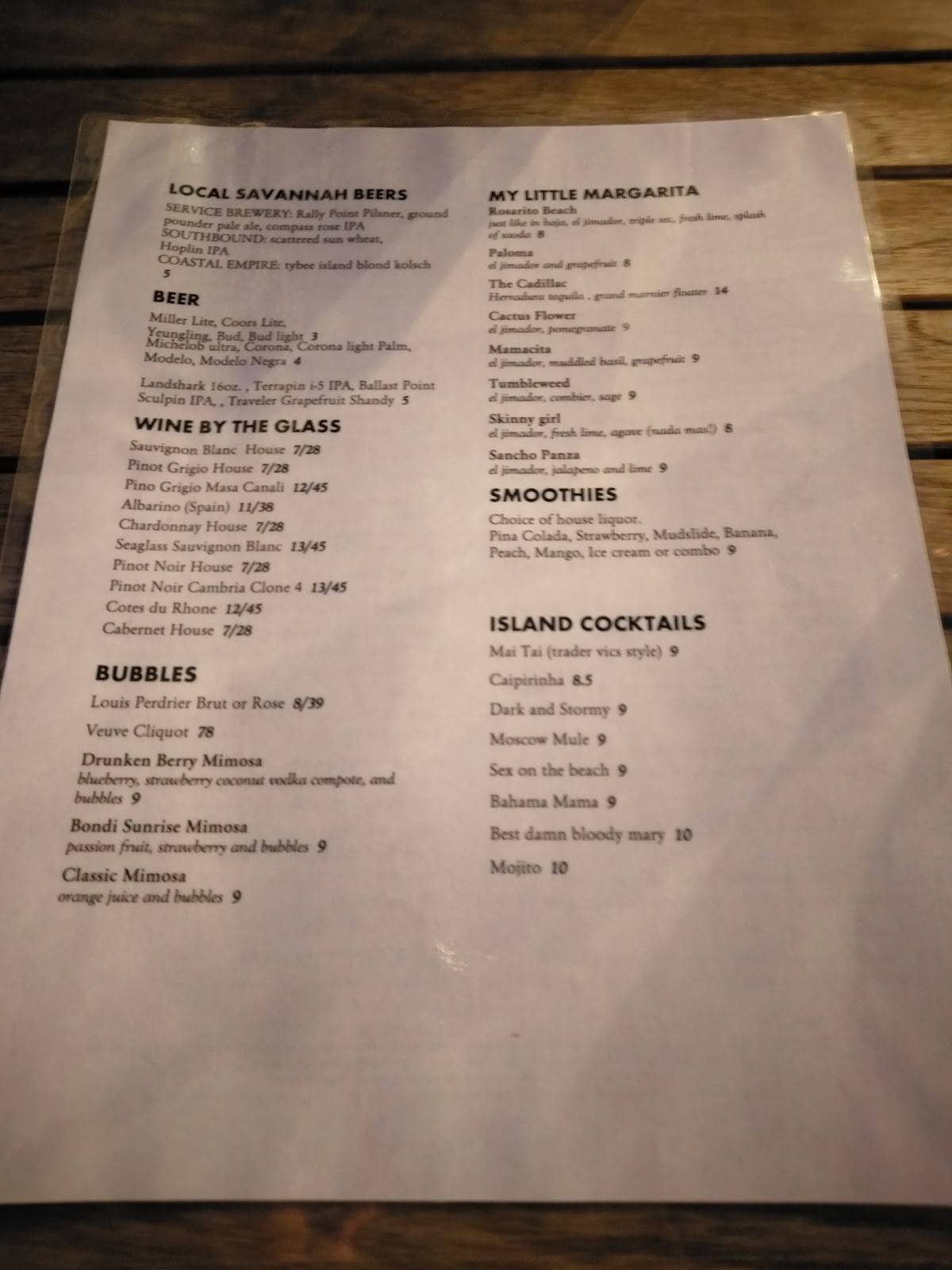 Menu at The Deck Beach Bar and Kitchen, Tybee Island