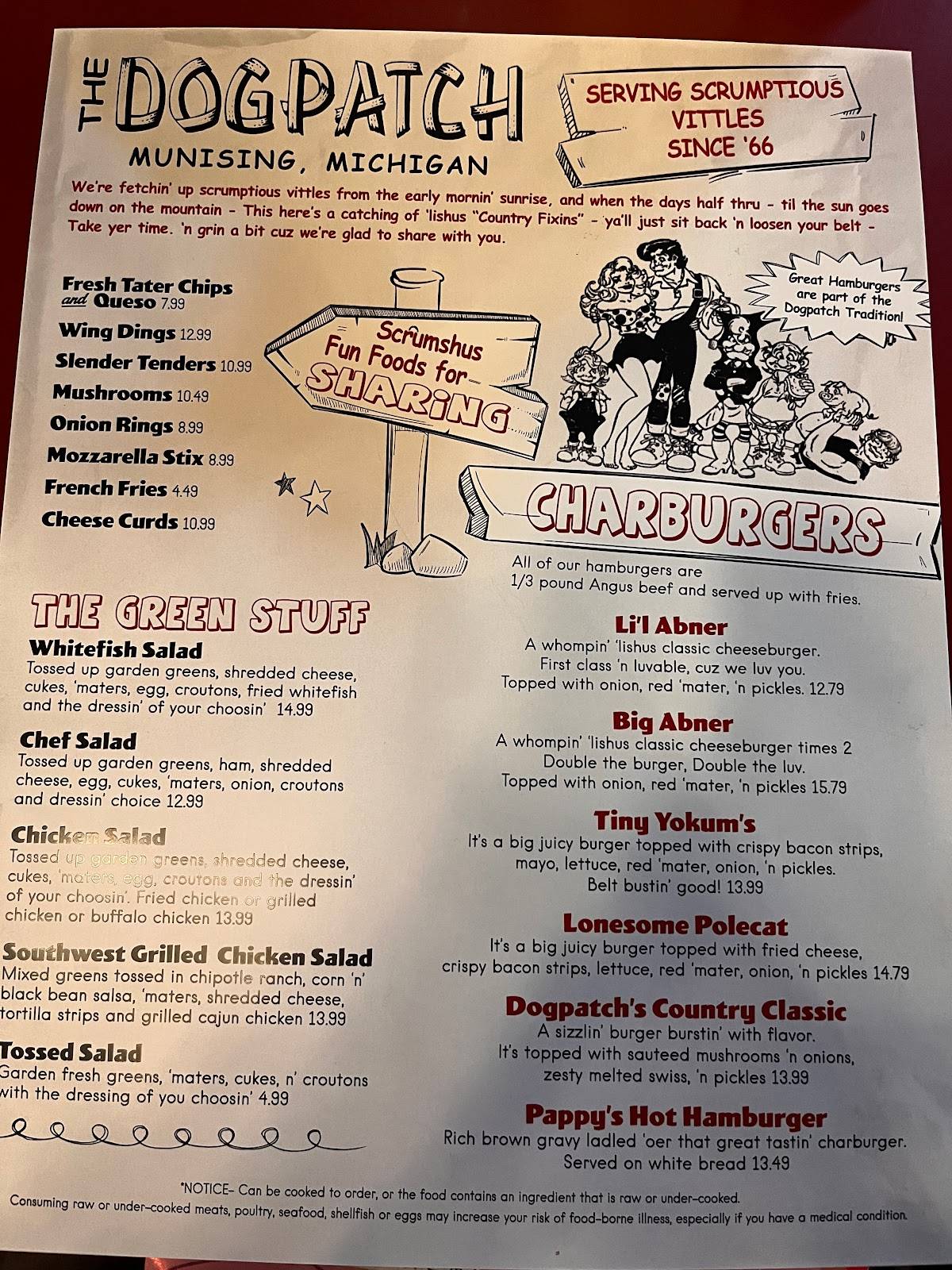 Menu at The Dogpatch Restaurant, Munising