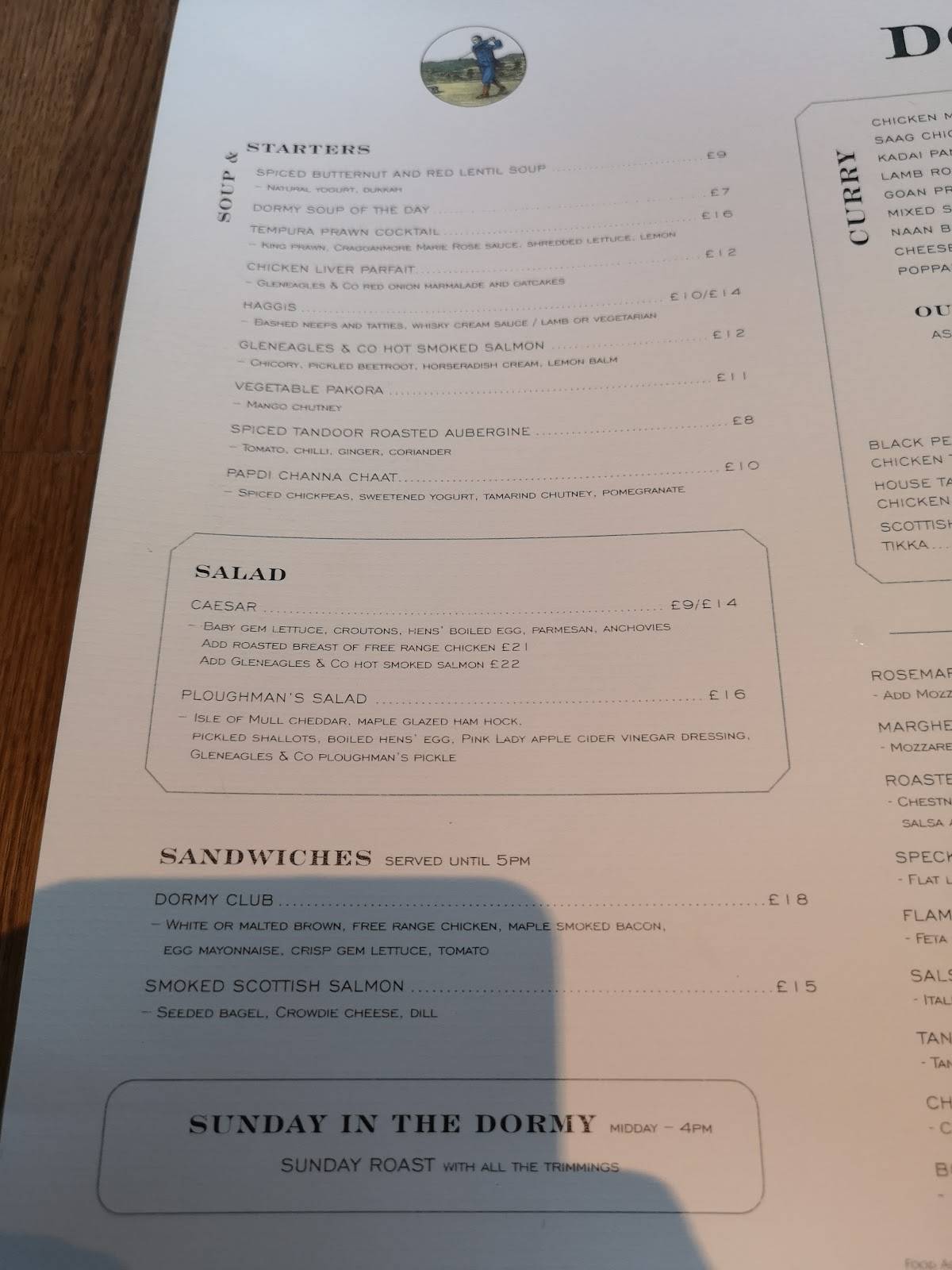 Menu at The Dormy Restaurant, Auchterarder