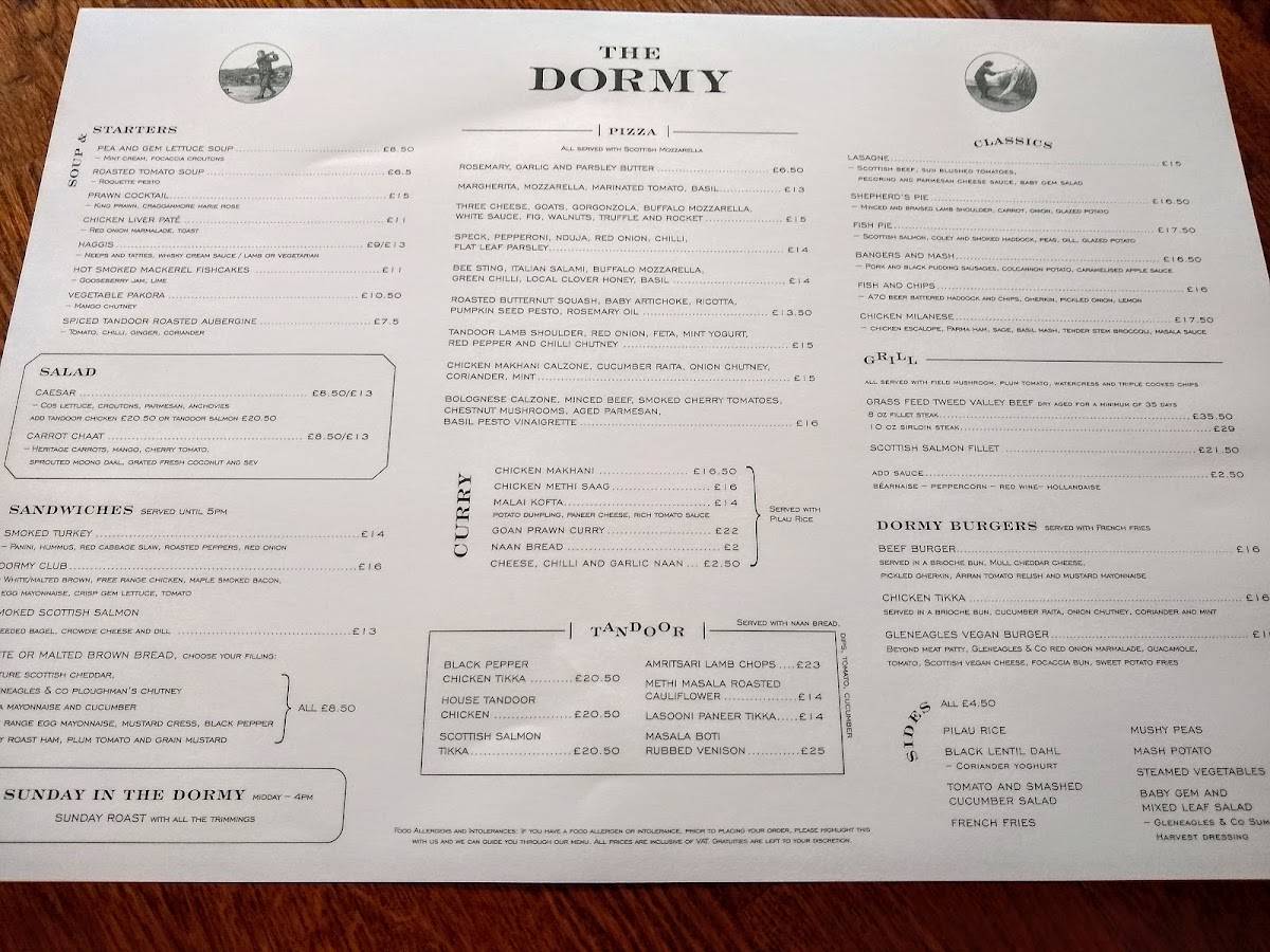 Menu at The Dormy Restaurant, Auchterarder