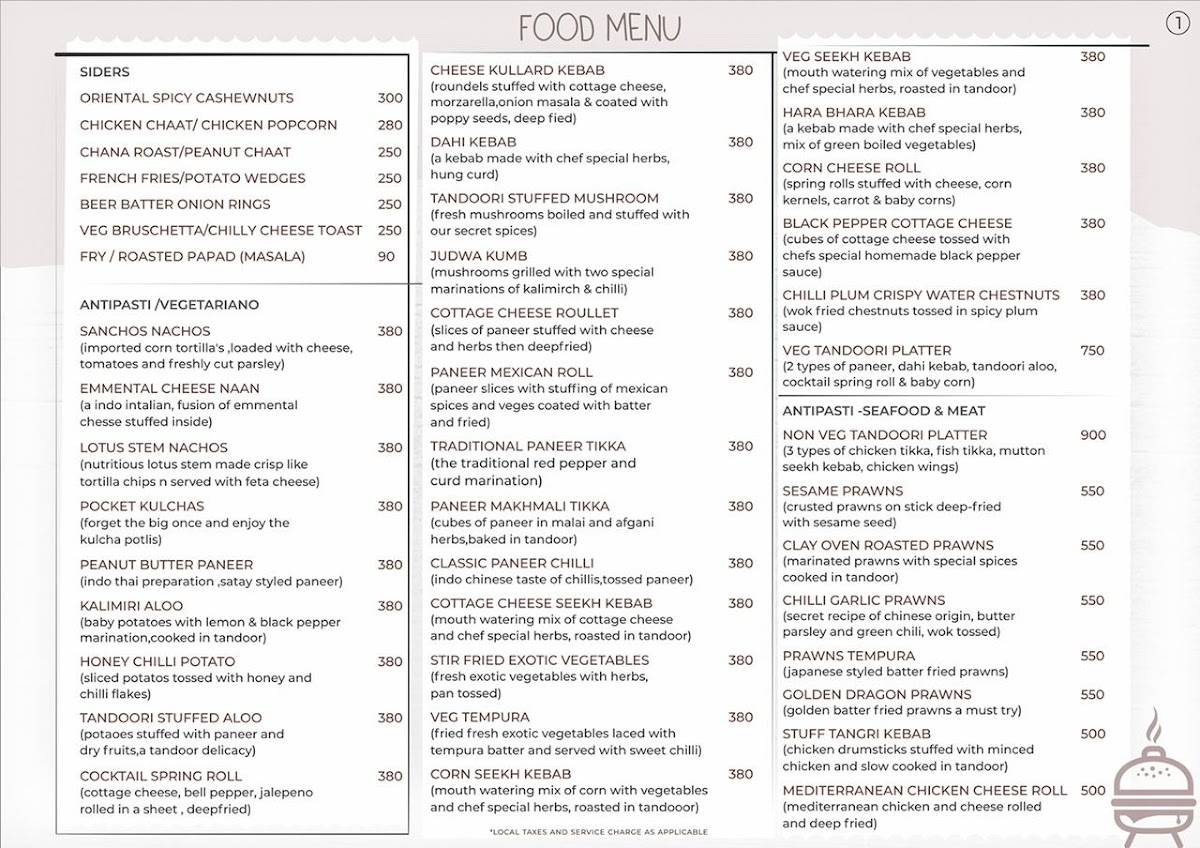 Menu at The Eighteen, Indore