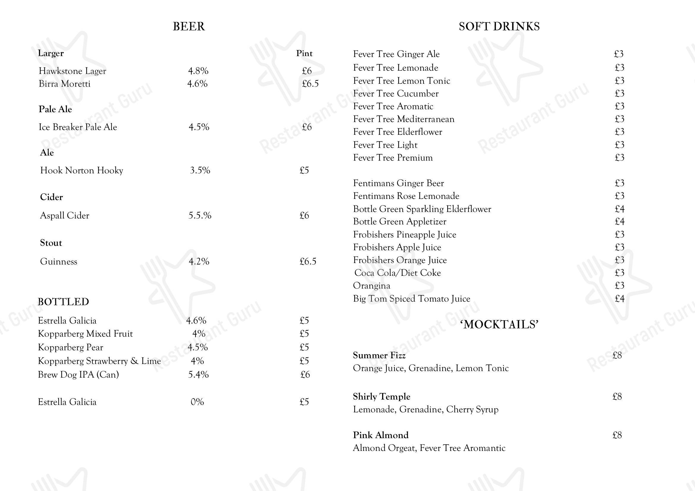 Menu at The Feathered Nest Country Inn pub & bar, Nether Westcote