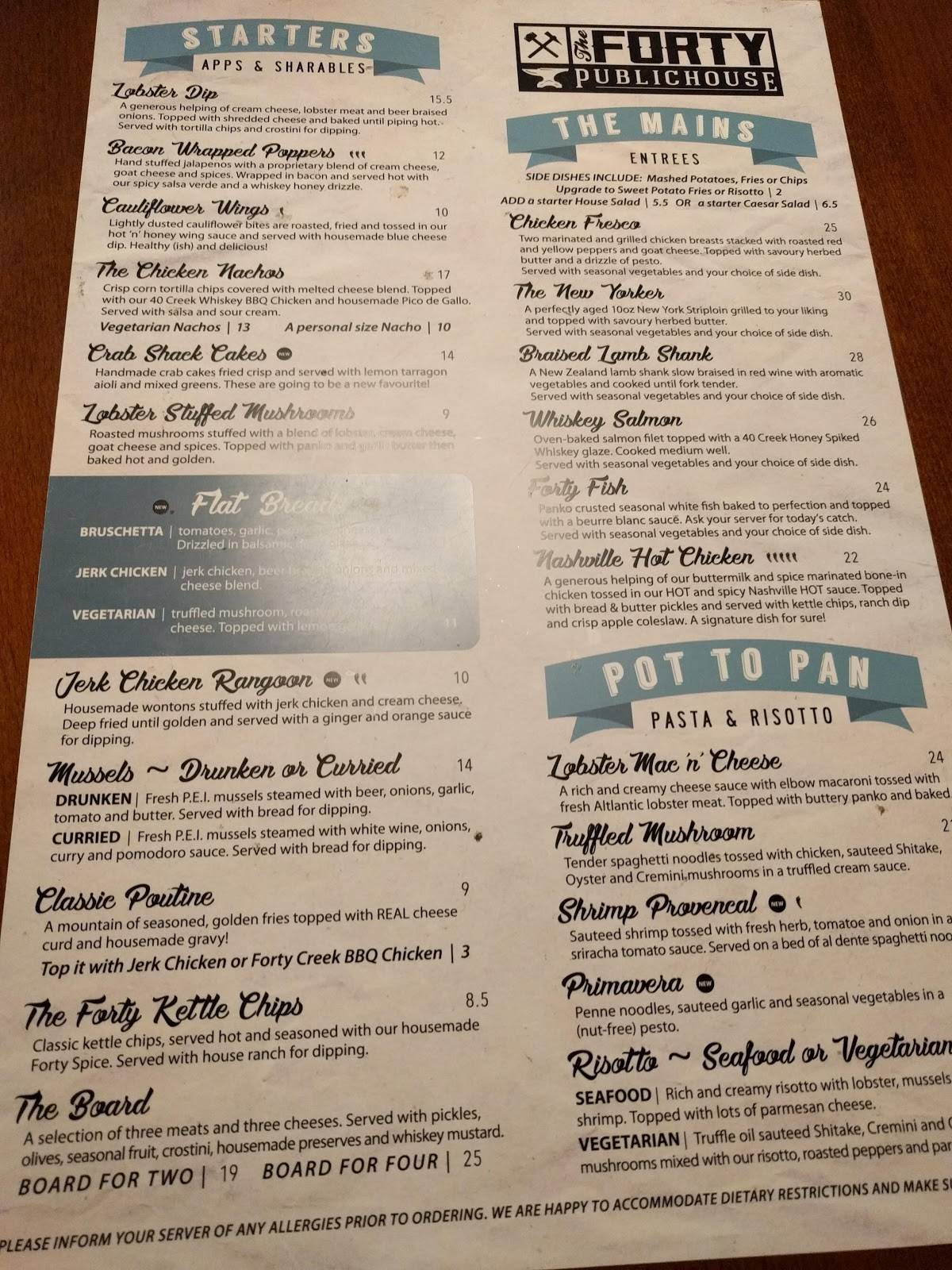Menu at The Forty Public House, Grimsby