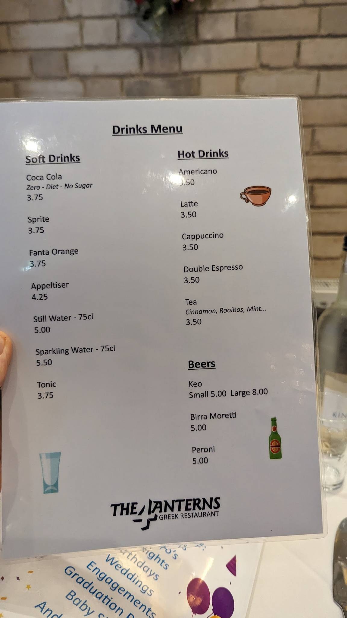 Menu at The Four Lanterns restaurant, London