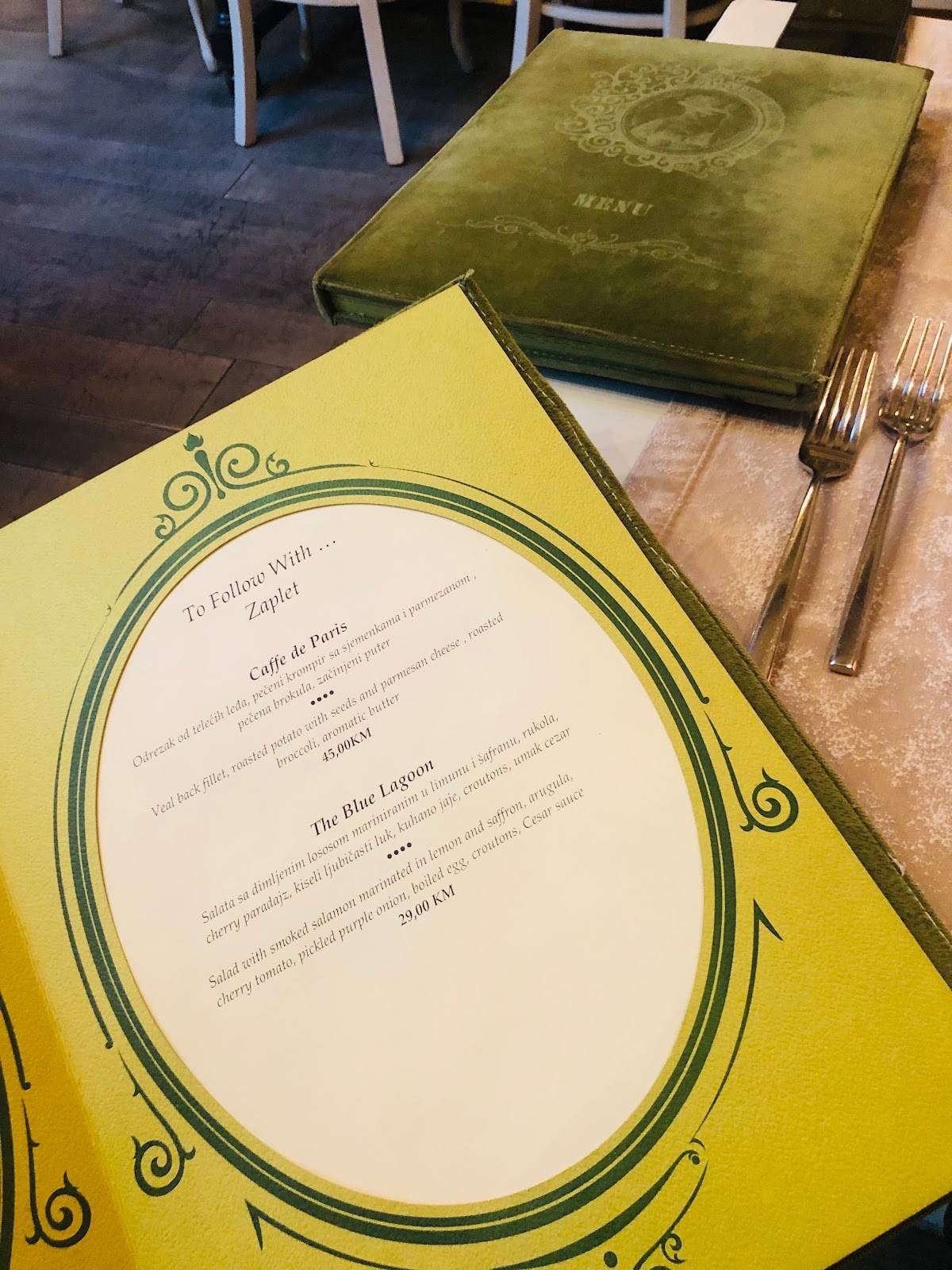 Menu at The Four Rooms of Mrs. Safija restaurant, Sarajevo