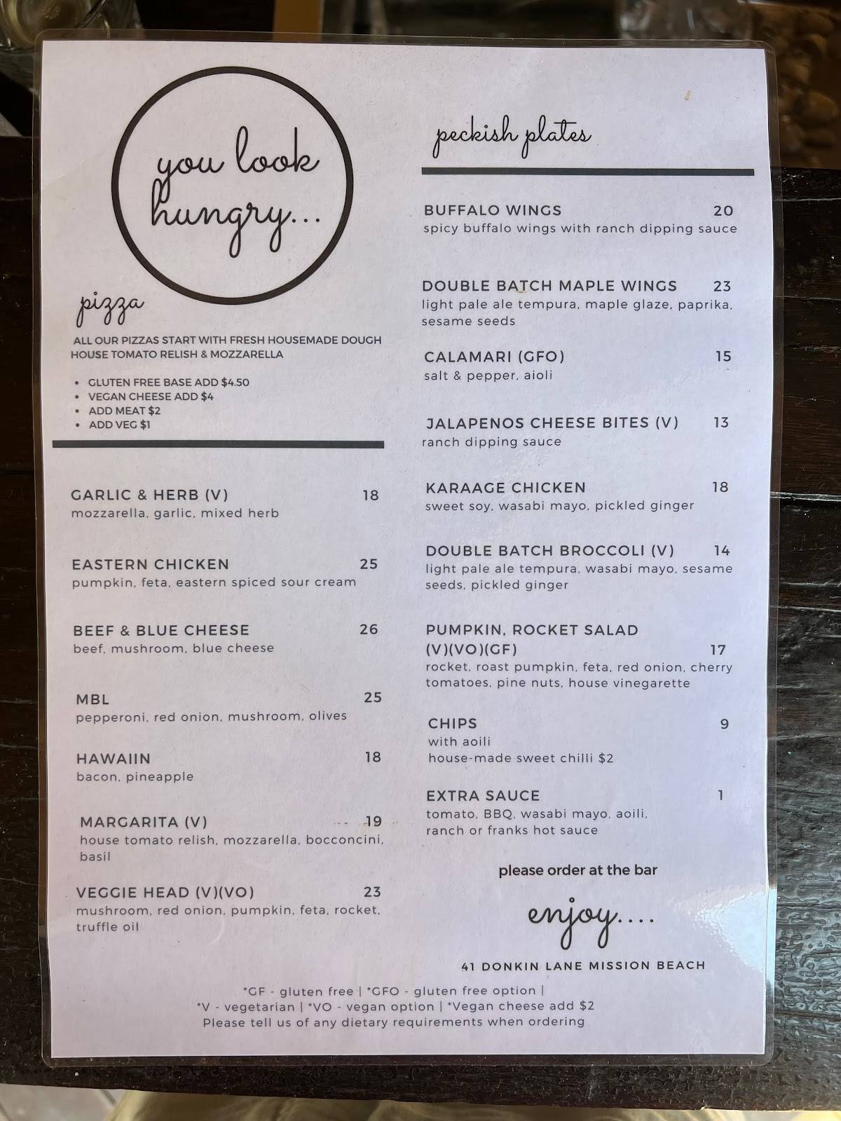 Menu at The Garage Bar & Brewhouse, Mission Beach