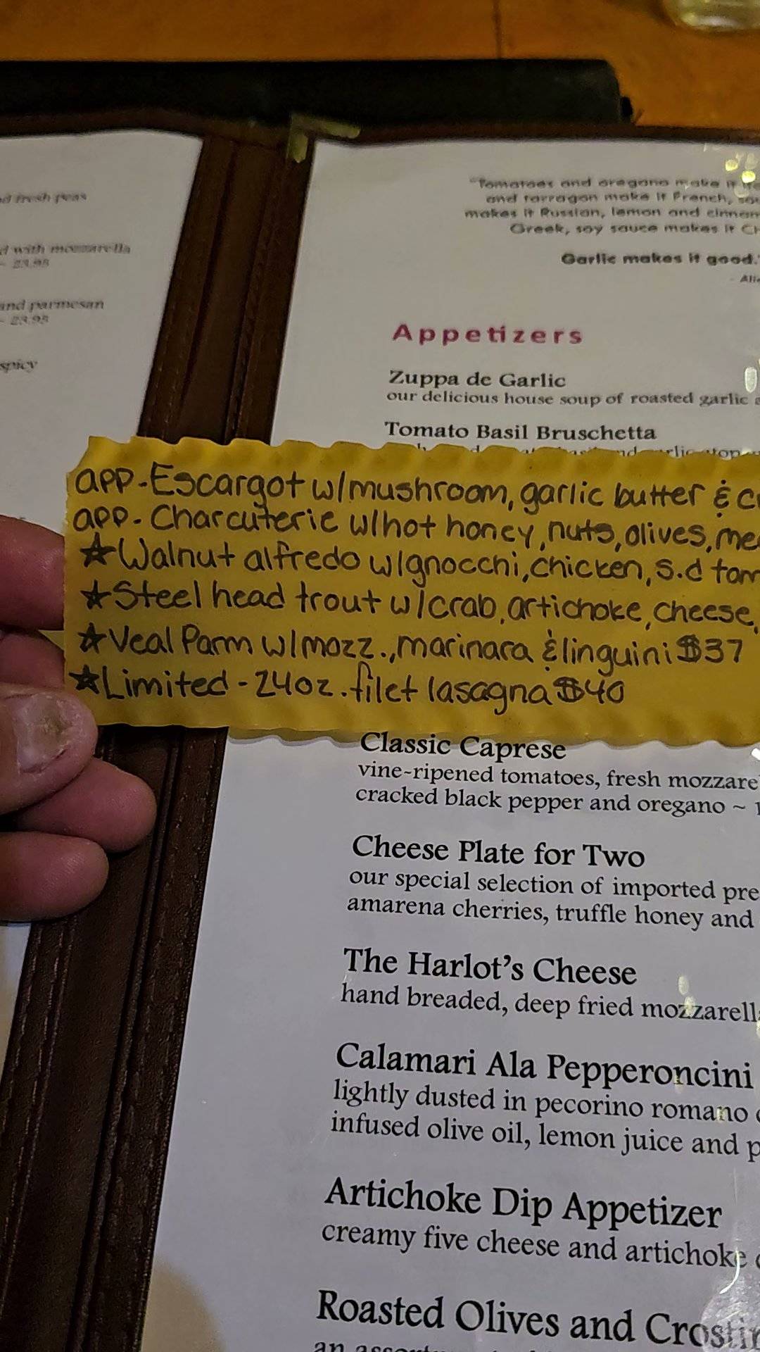 Menu at The Garlic restaurant, New Smyrna Beach, 556 E 3rd Ave