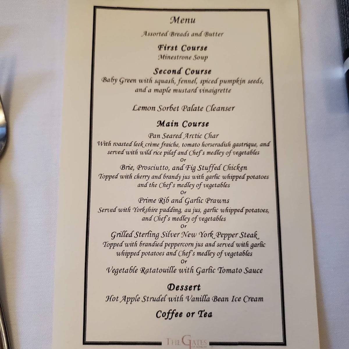 Menu at The Gates On Roblin restaurant, Winnipeg, Roblin Blvd