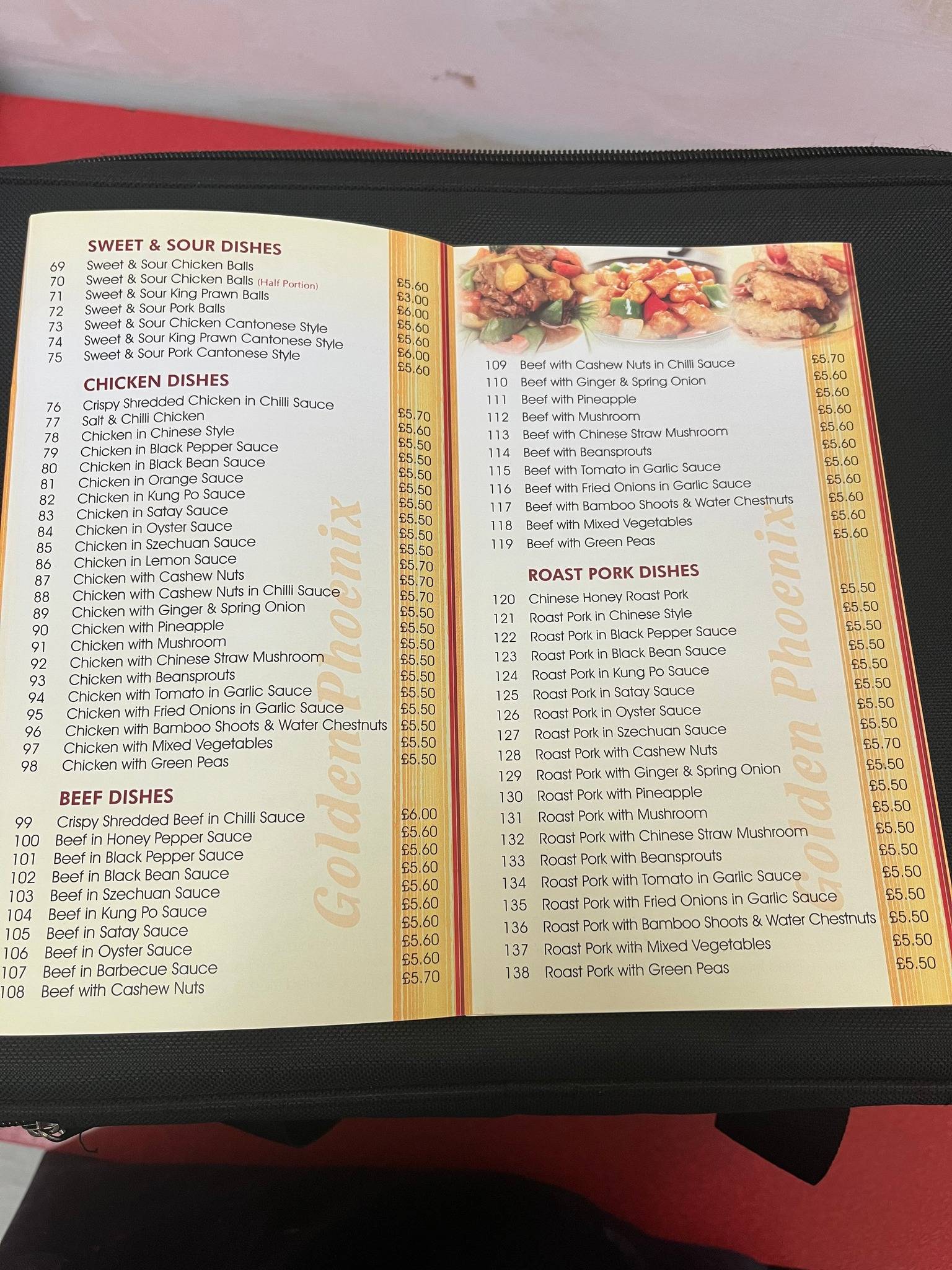 Menu at The Golden Phoenix fast food, Swansea