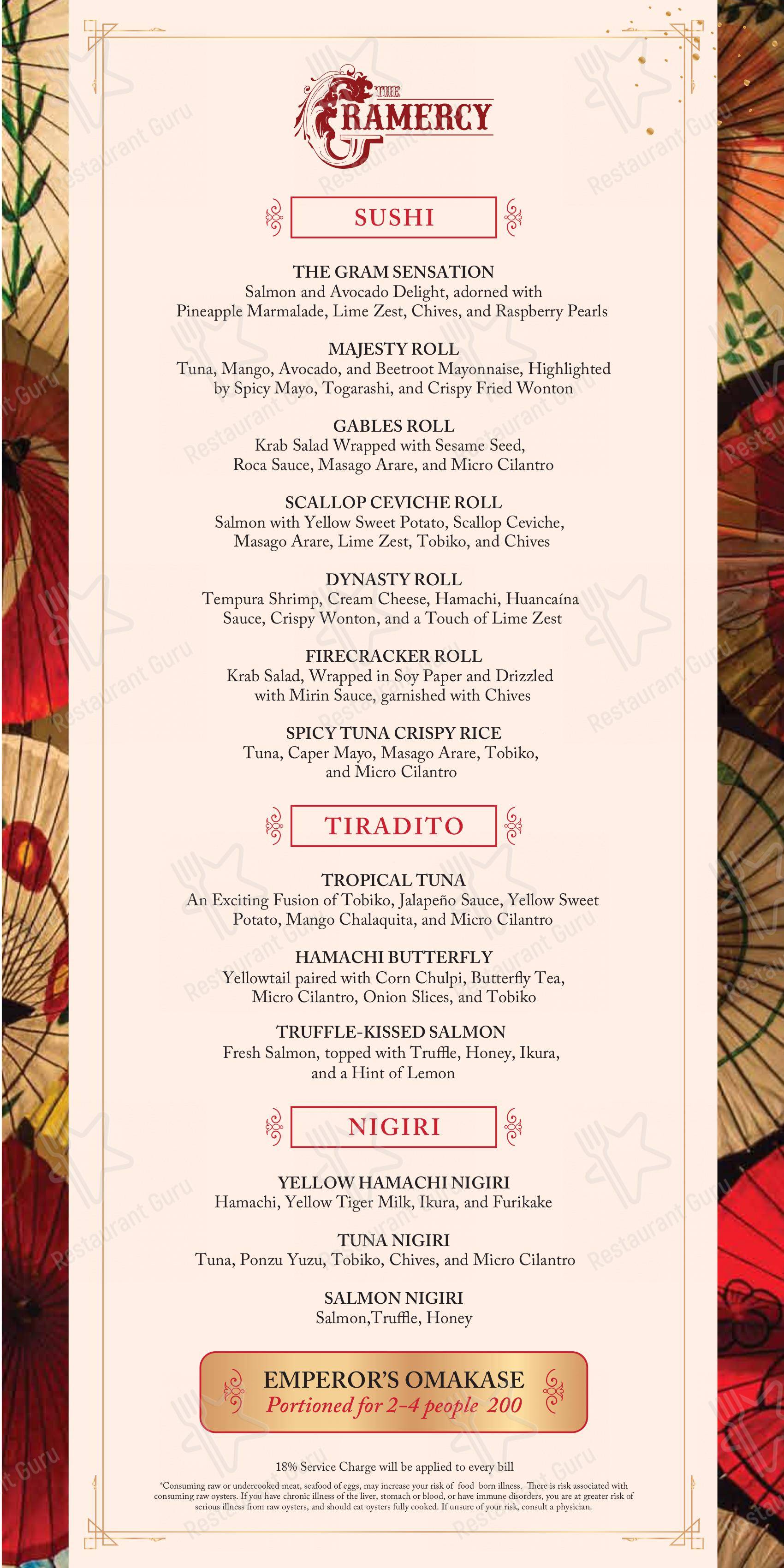 Menu at The Gramercy Miami pub & bar, Coral Gables