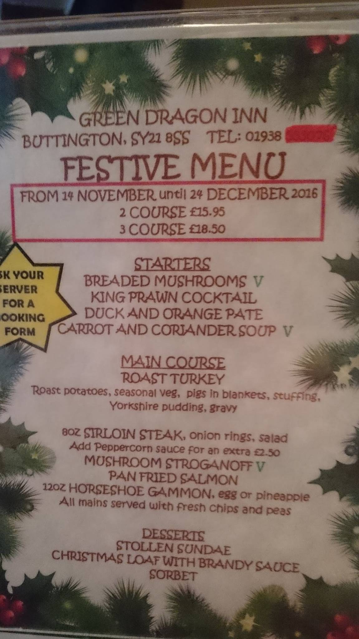 Menu at The Green Dragon Inn & Kitchen restaurant, Welshpool, The Green ...
