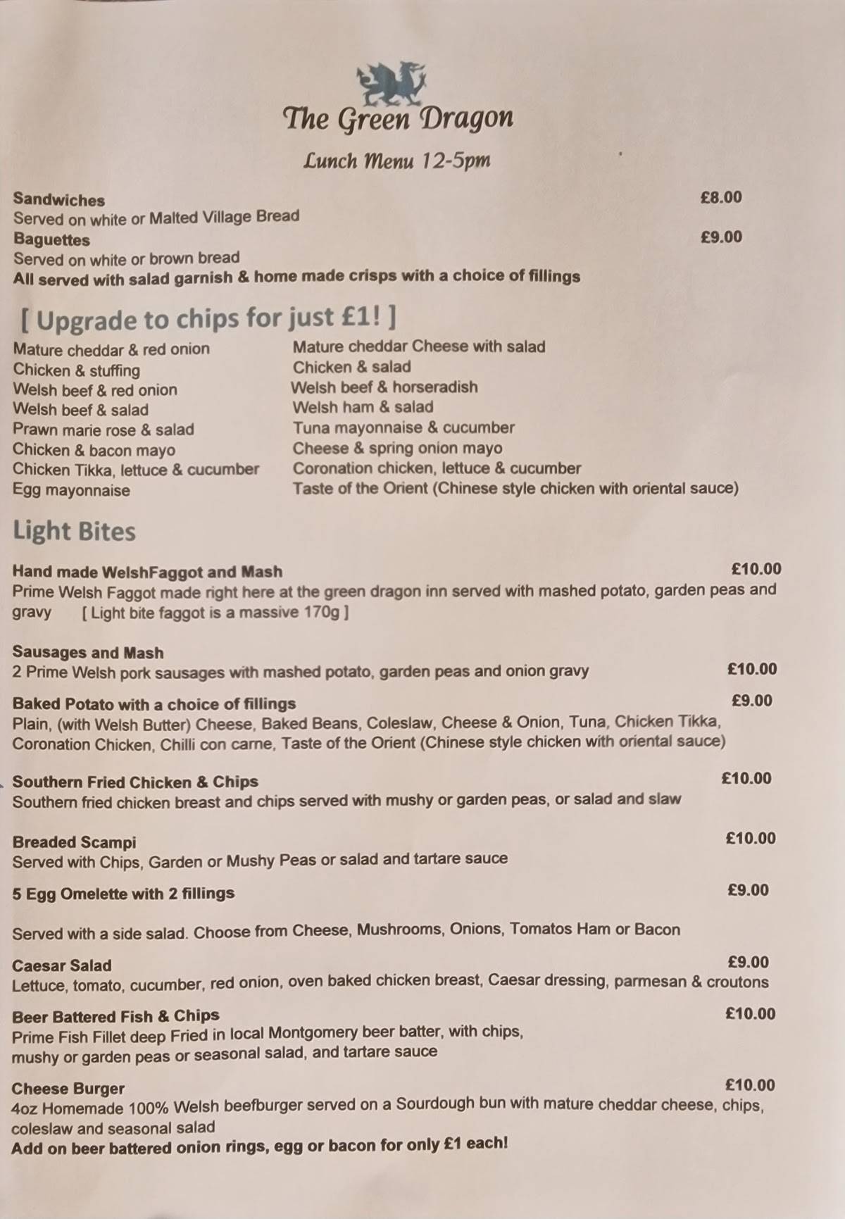 Menu at The Green Dragon Inn & Kitchen restaurant, Welshpool, The Green ...