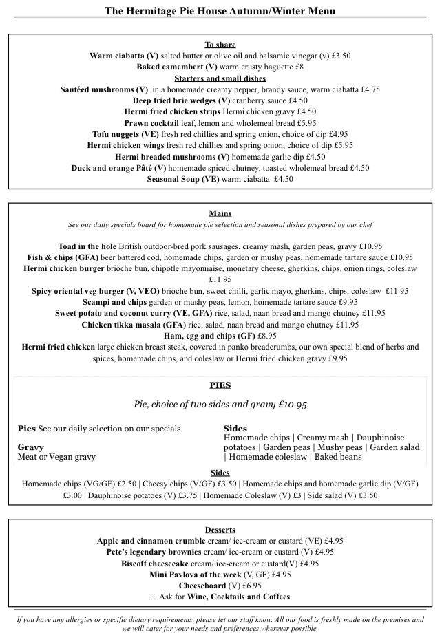 Menu at The Hermitage pub & bar, Acle