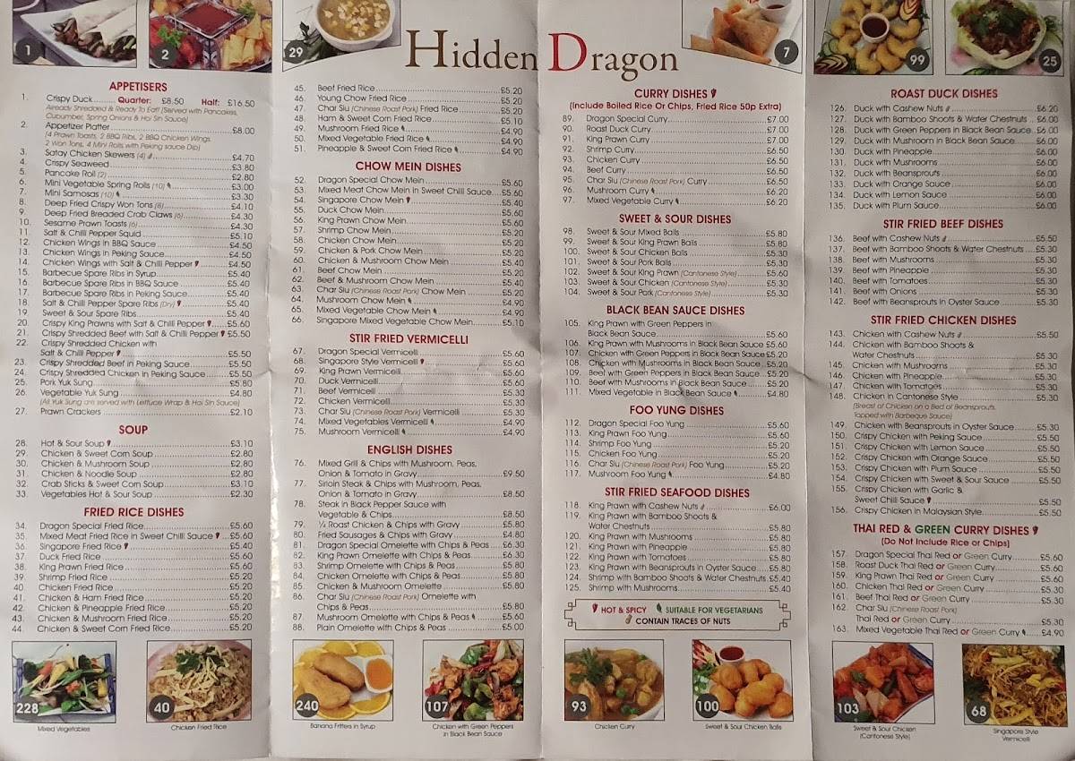 Menu at The Hidden Dragon fast food, Nuneaton