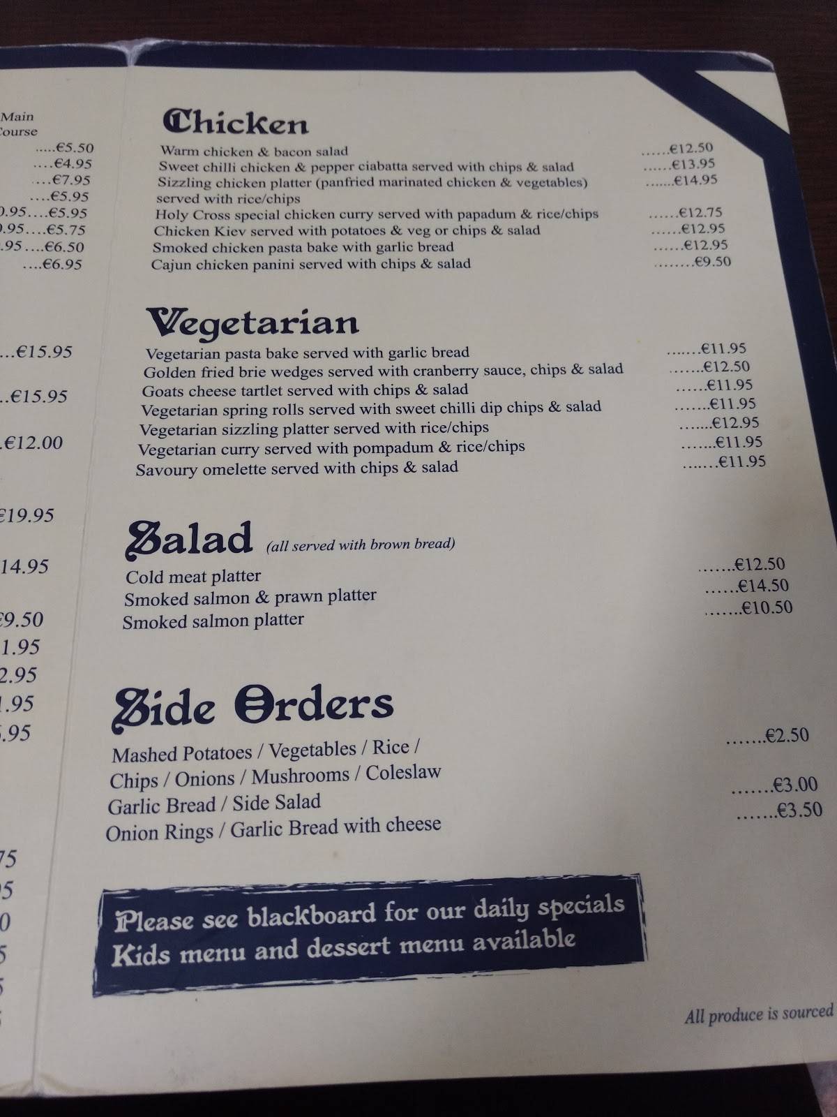 Menu at The Holy Cross pub & bar, Waterford