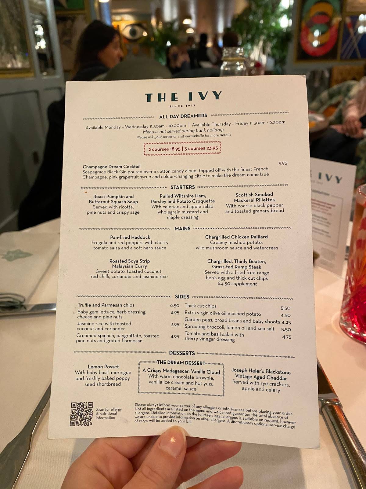 Menu at The Ivy Cambridge Brasserie restaurant, Cambridge