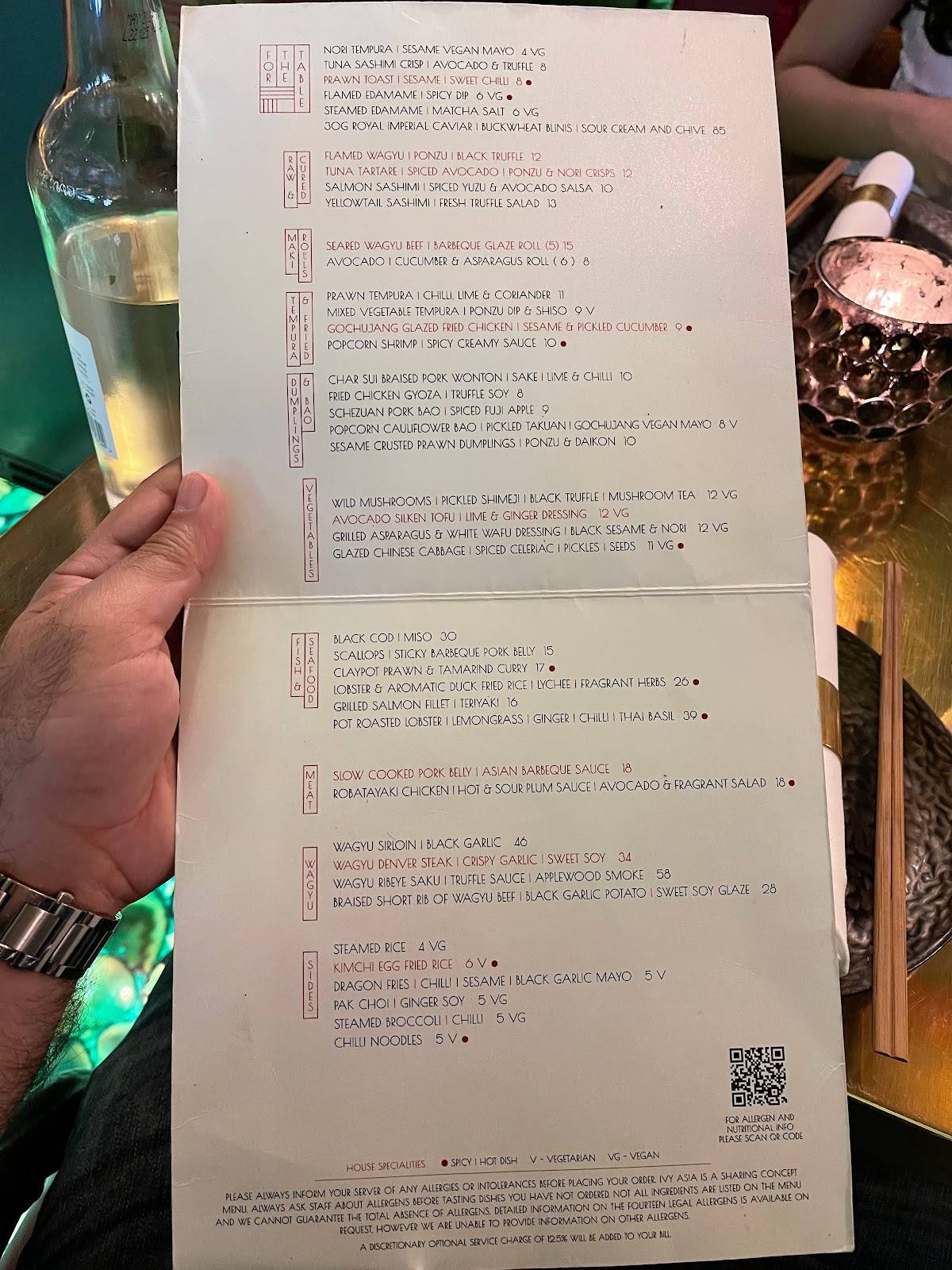 Menu at The Ivy Spinningfields Manchester restaurant, Manchester