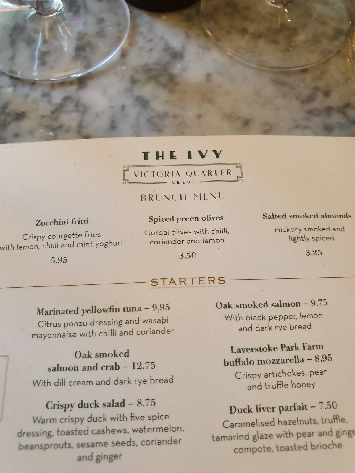 Menu at The Ivy Victoria Quarter Leeds restaurant, Leeds