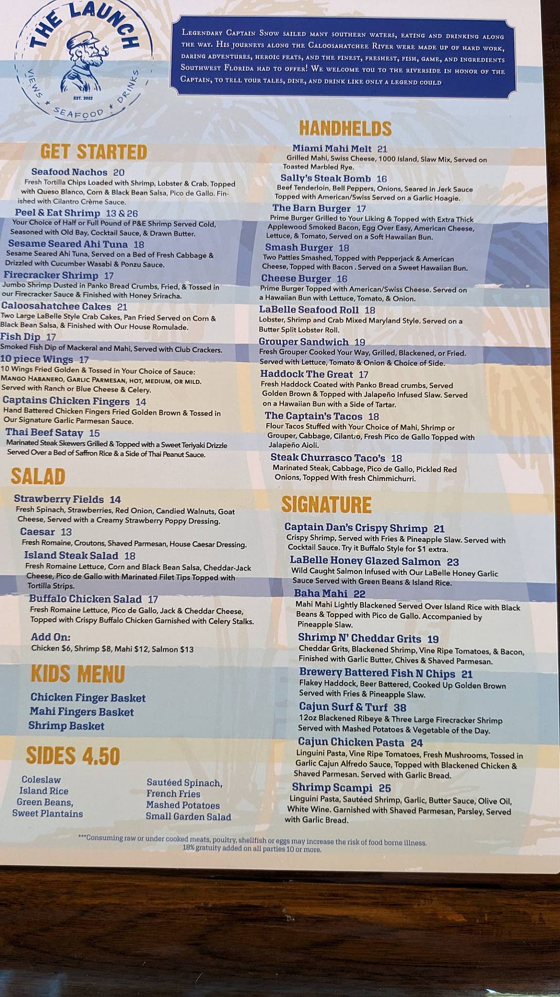 Menu at The Launch pizzeria, LaBelle