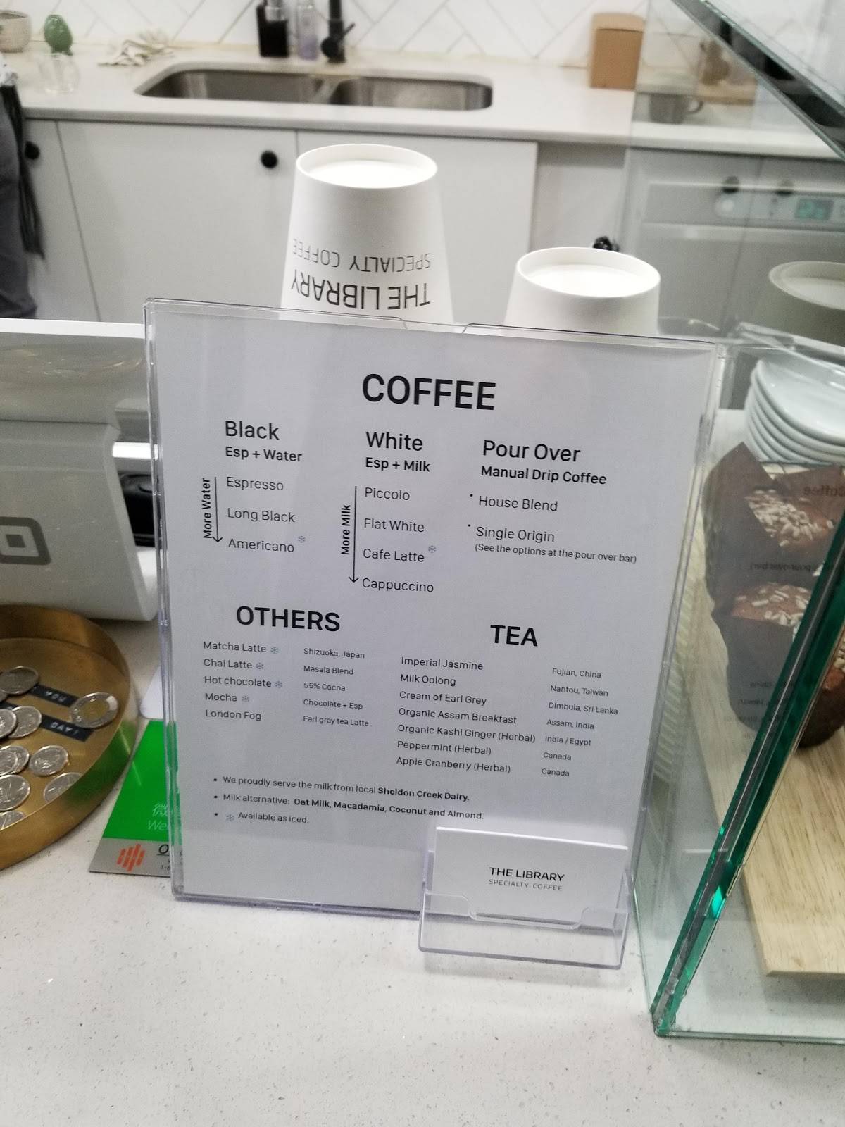 Menu at The Library Specialty Coffee cafe, Toronto, 281 Dundas St W
