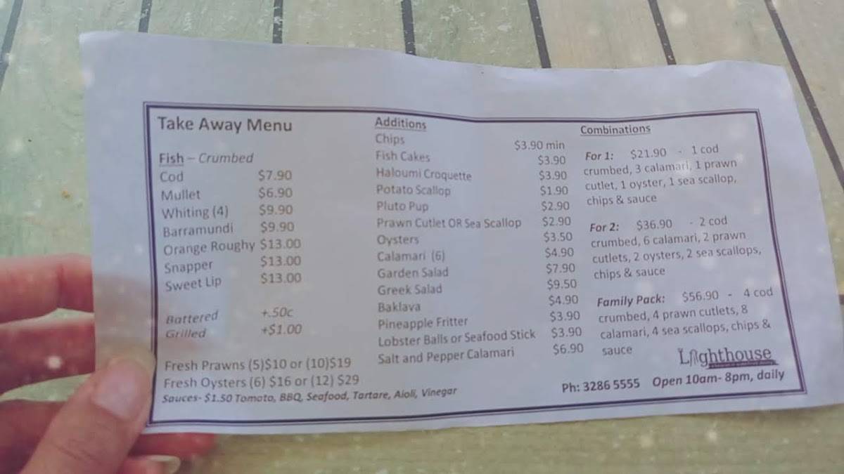 Menu at The Lighthouse Restaurant, Cleveland