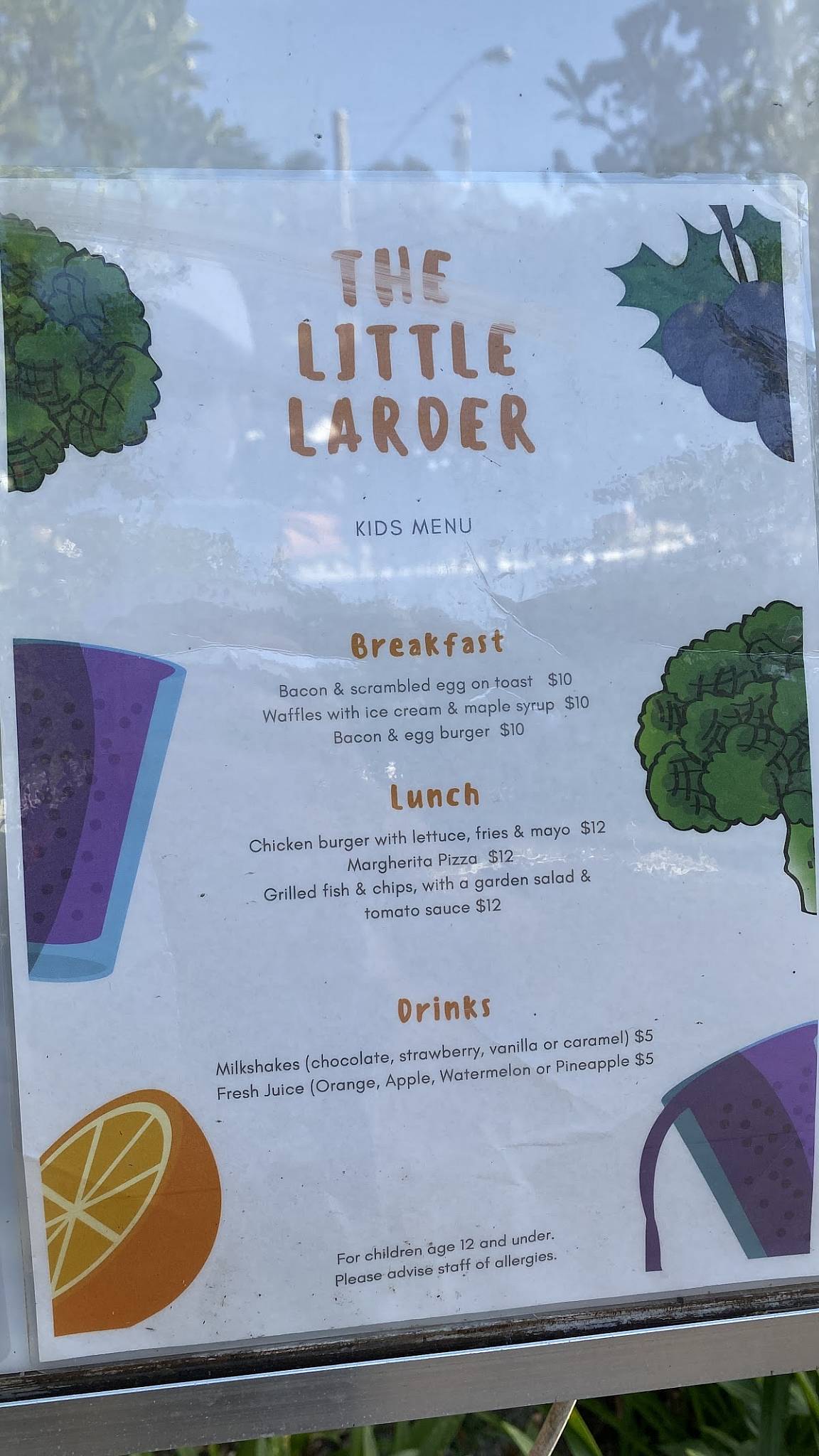 Menu at The Little Larder cafe, Port Douglas