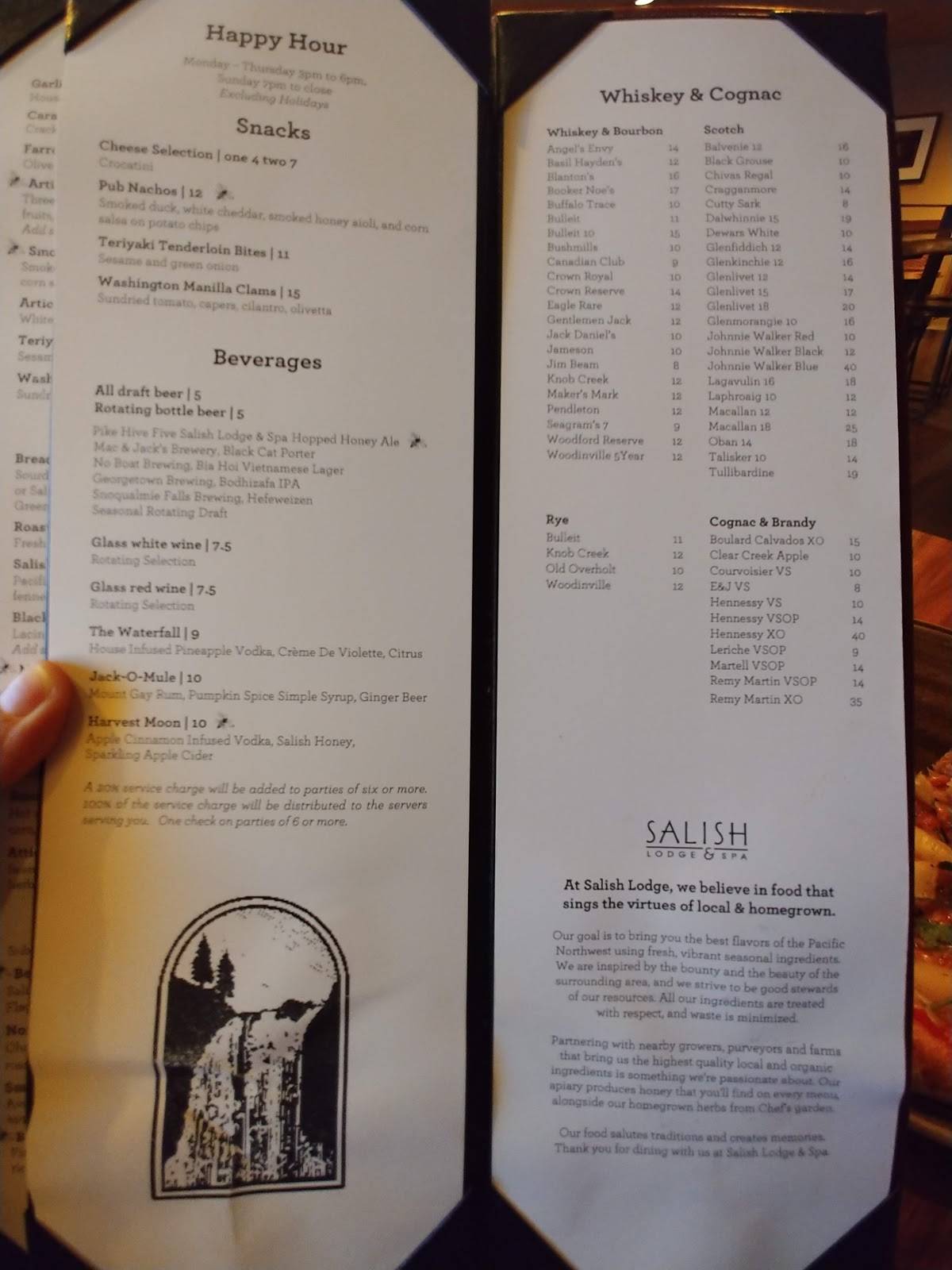 Menu at The Attic at Salish Lodge pub & bar, Snoqualmie