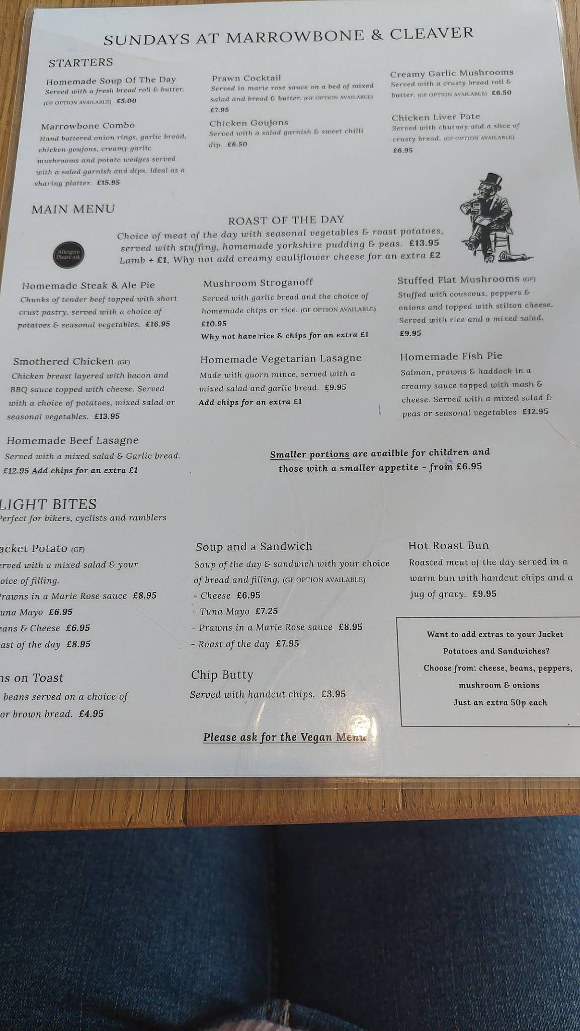 Menu at The Marrowbone & Cleaver pub & bar, Ulceby