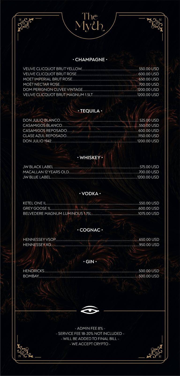 Menu at The Myth NYC pub & bar, New York City