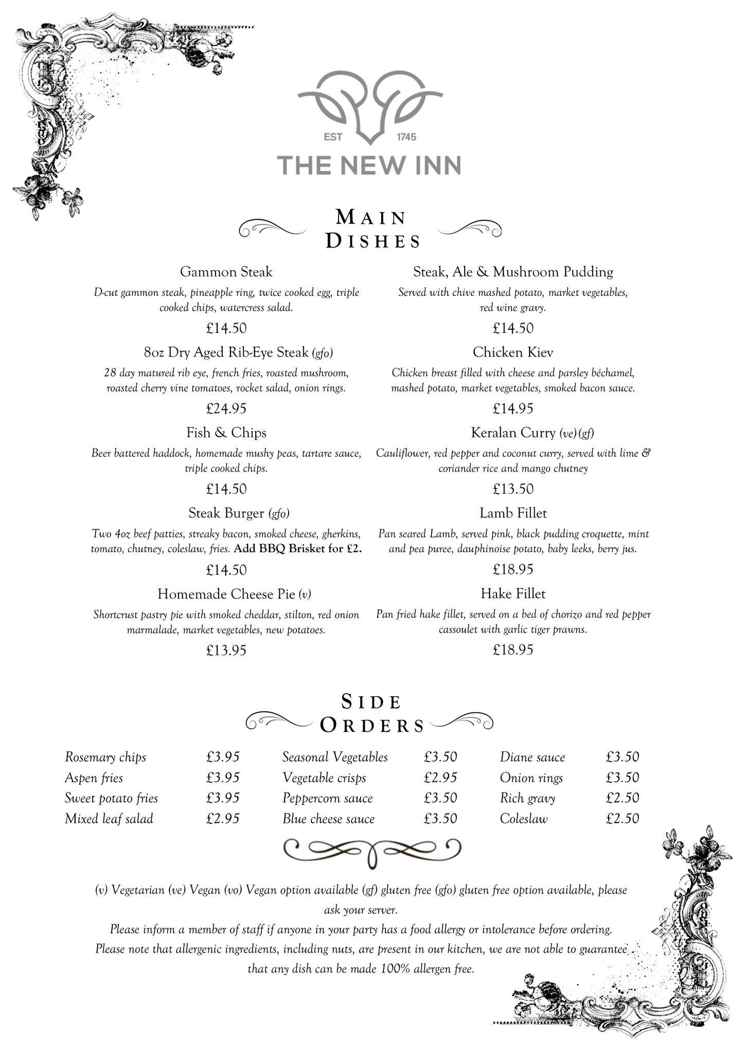 Menu at The New Inn Hotel pub & bar, Clapham cum Newby, Old Rd