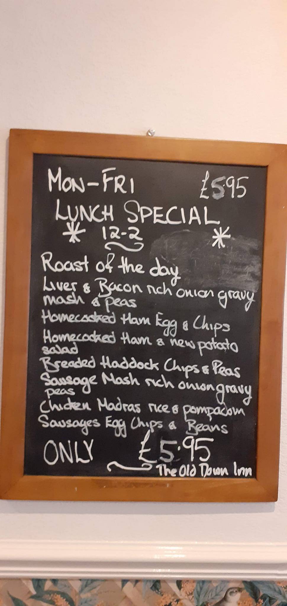 Menu at The Old Down Inn pub & bar, Ston Easton