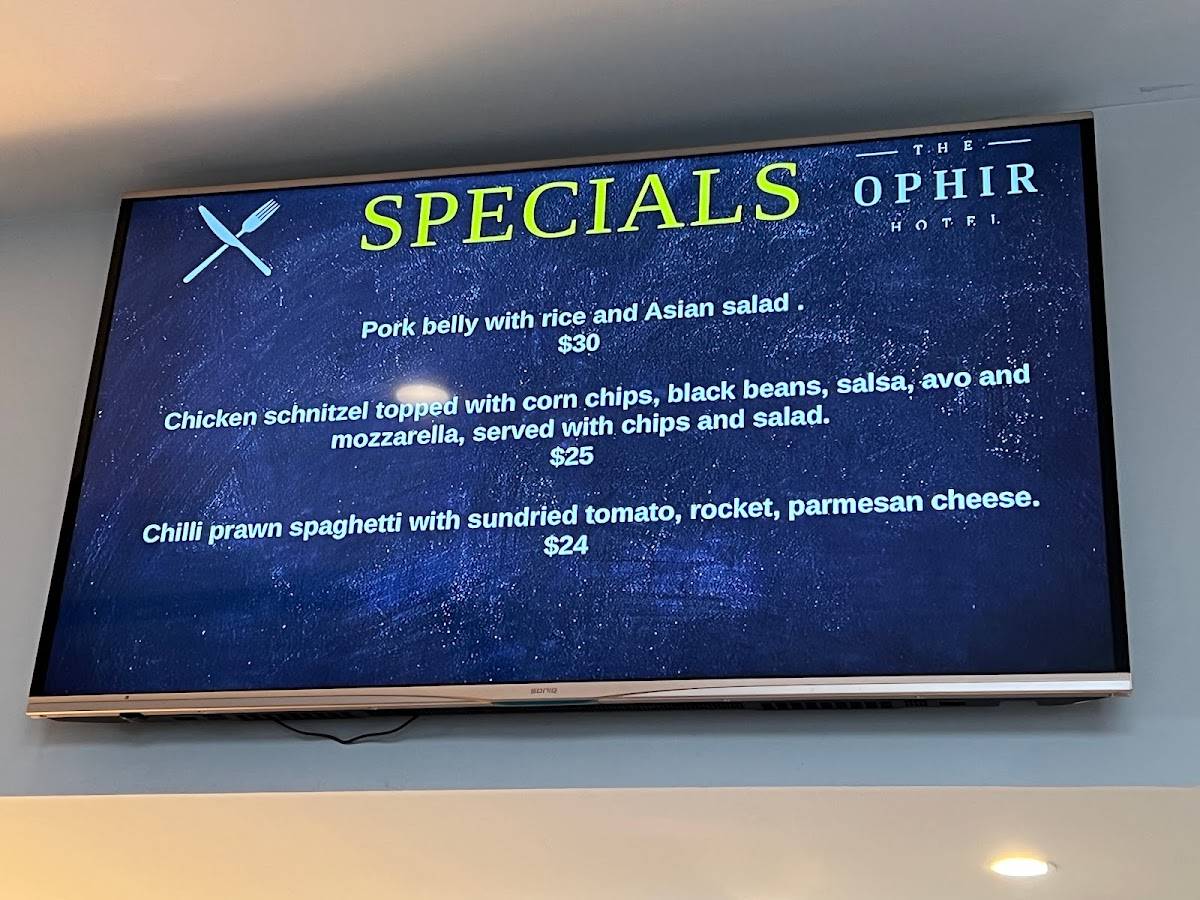 Menu at The Ophir Hotel restaurant, Orange