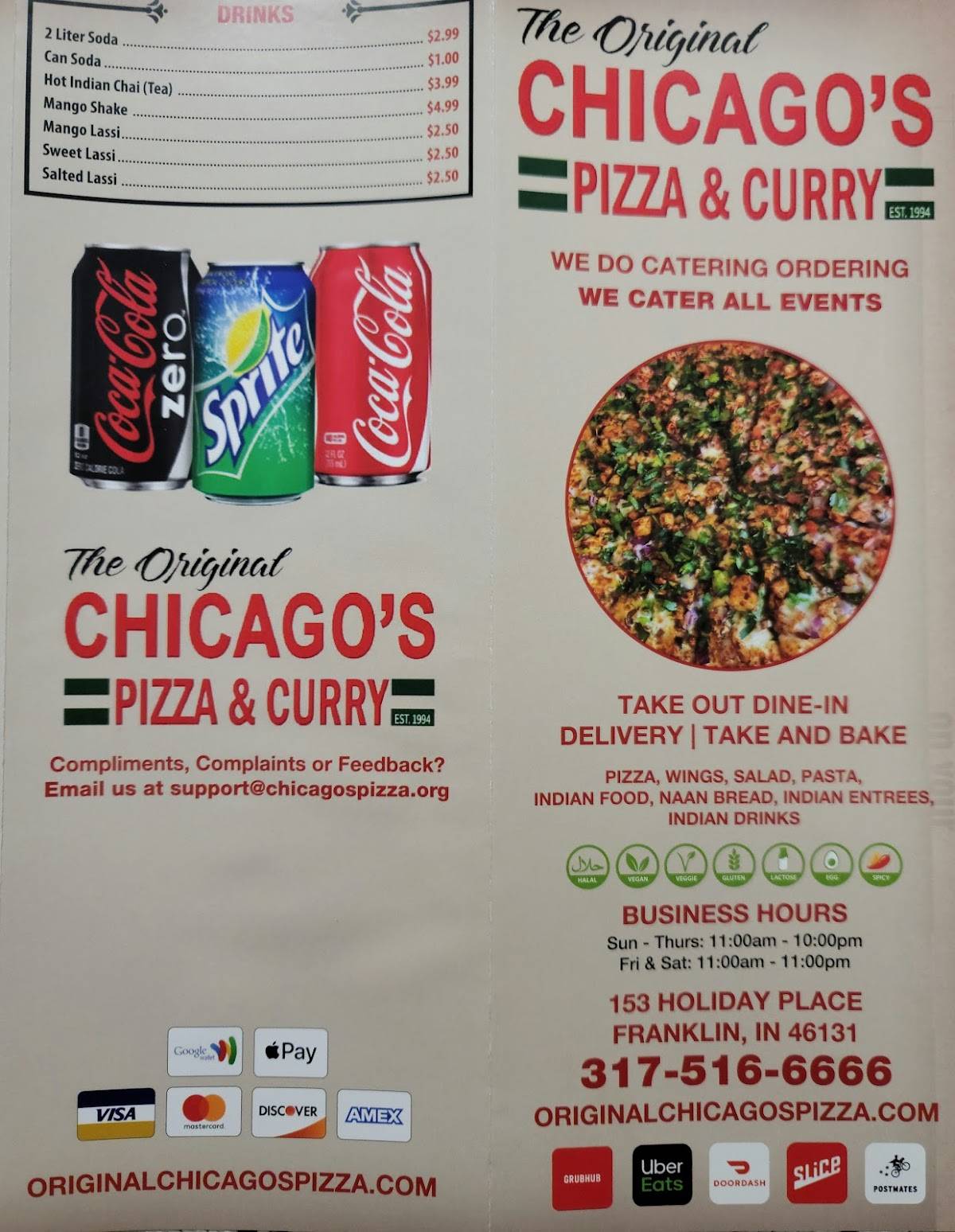Menu at The Original Chicago's Pizza and Curry-Franklin pizzeria, Franklin