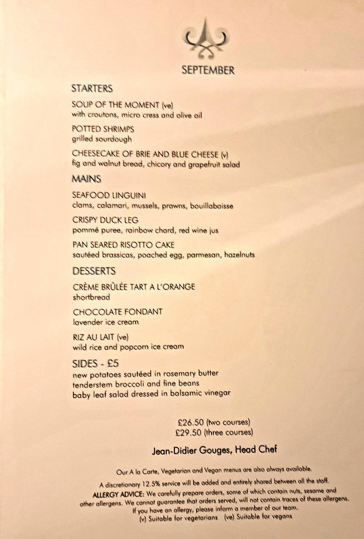 Menu at The Petersham Restaurant, Richmond