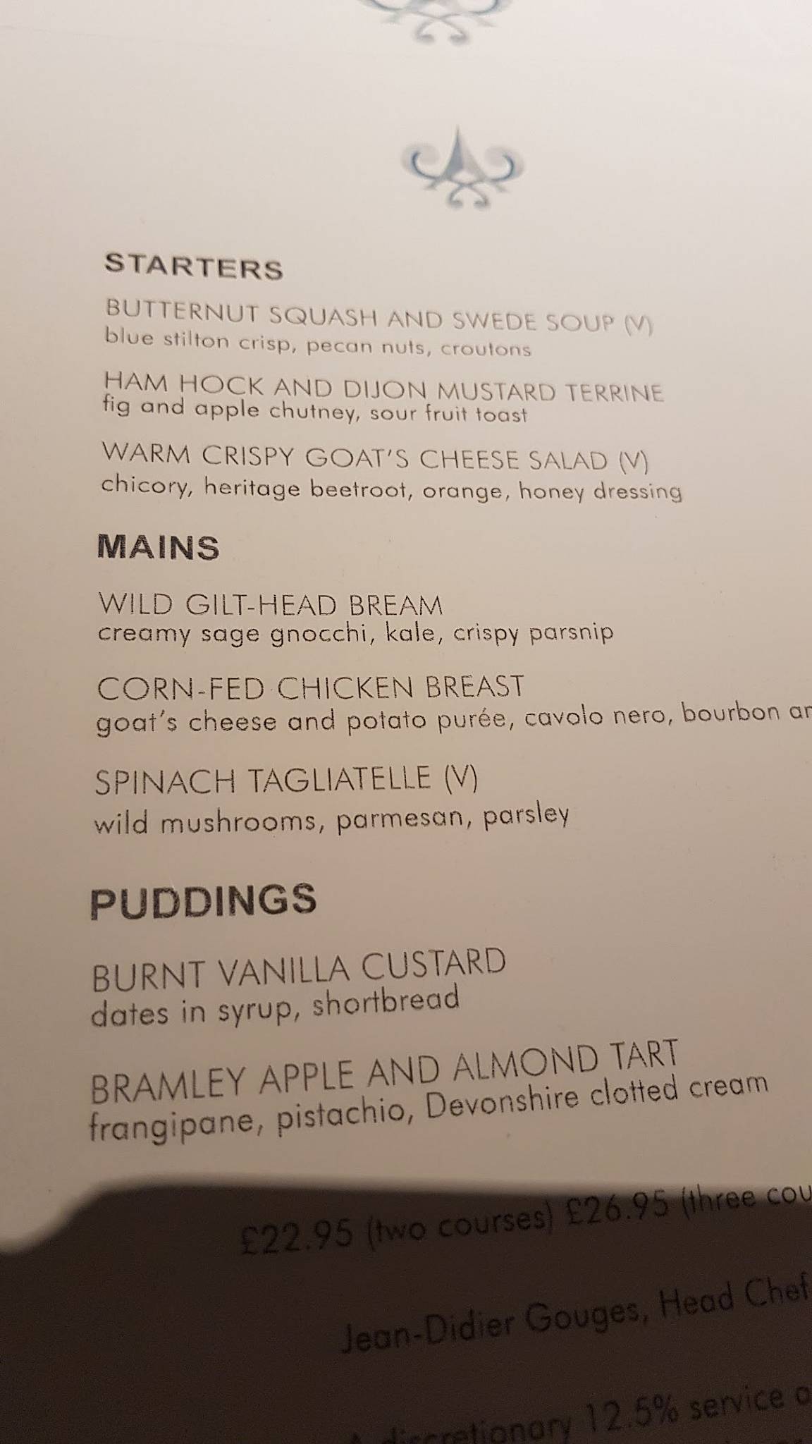 Menu at The Petersham Restaurant, Richmond