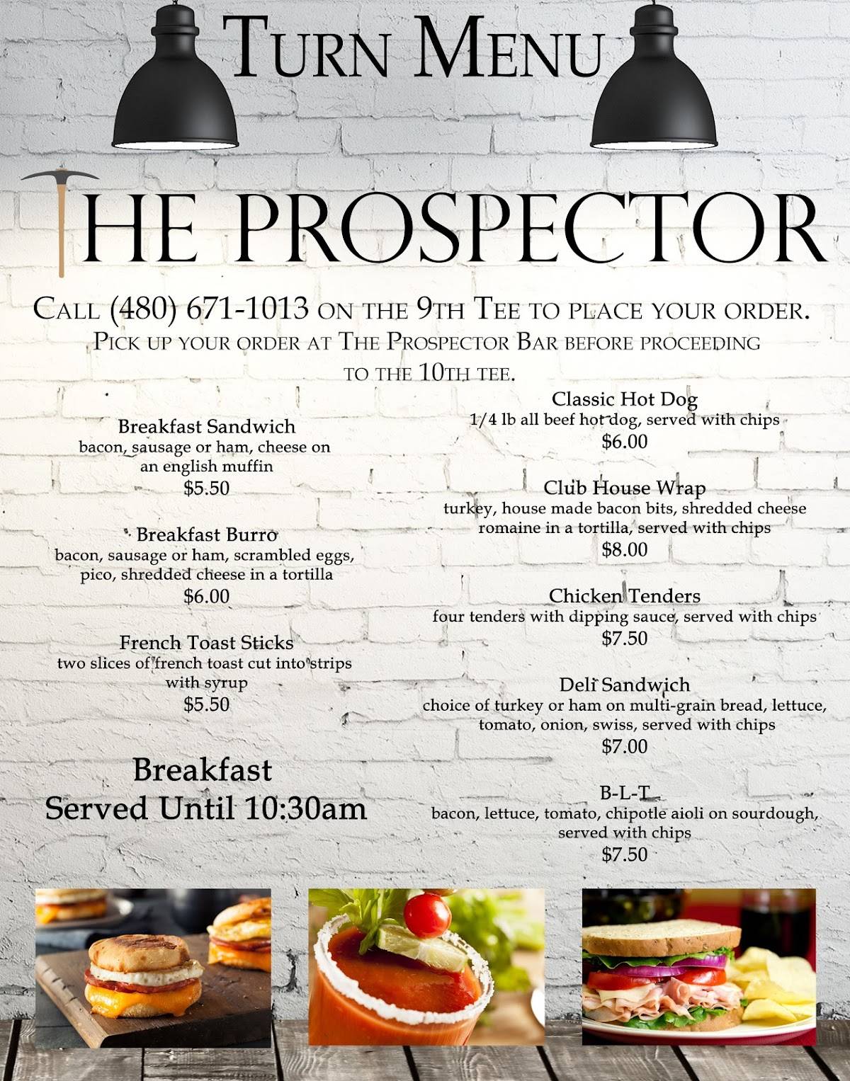 Menu at The Prospector restaurant, Gold Canyon