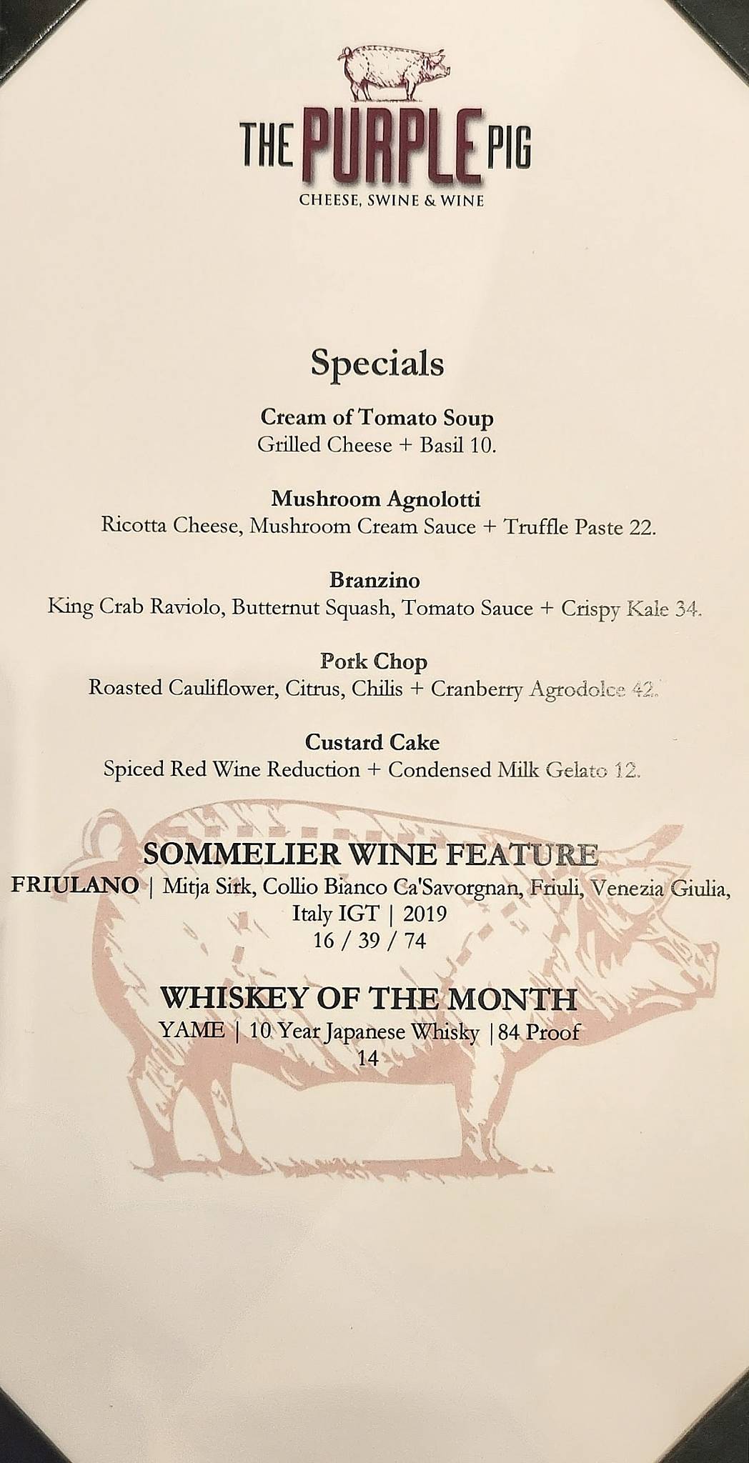 Menu at The Purple Pig Restaurant, Chicago, 444 Michigan Ave