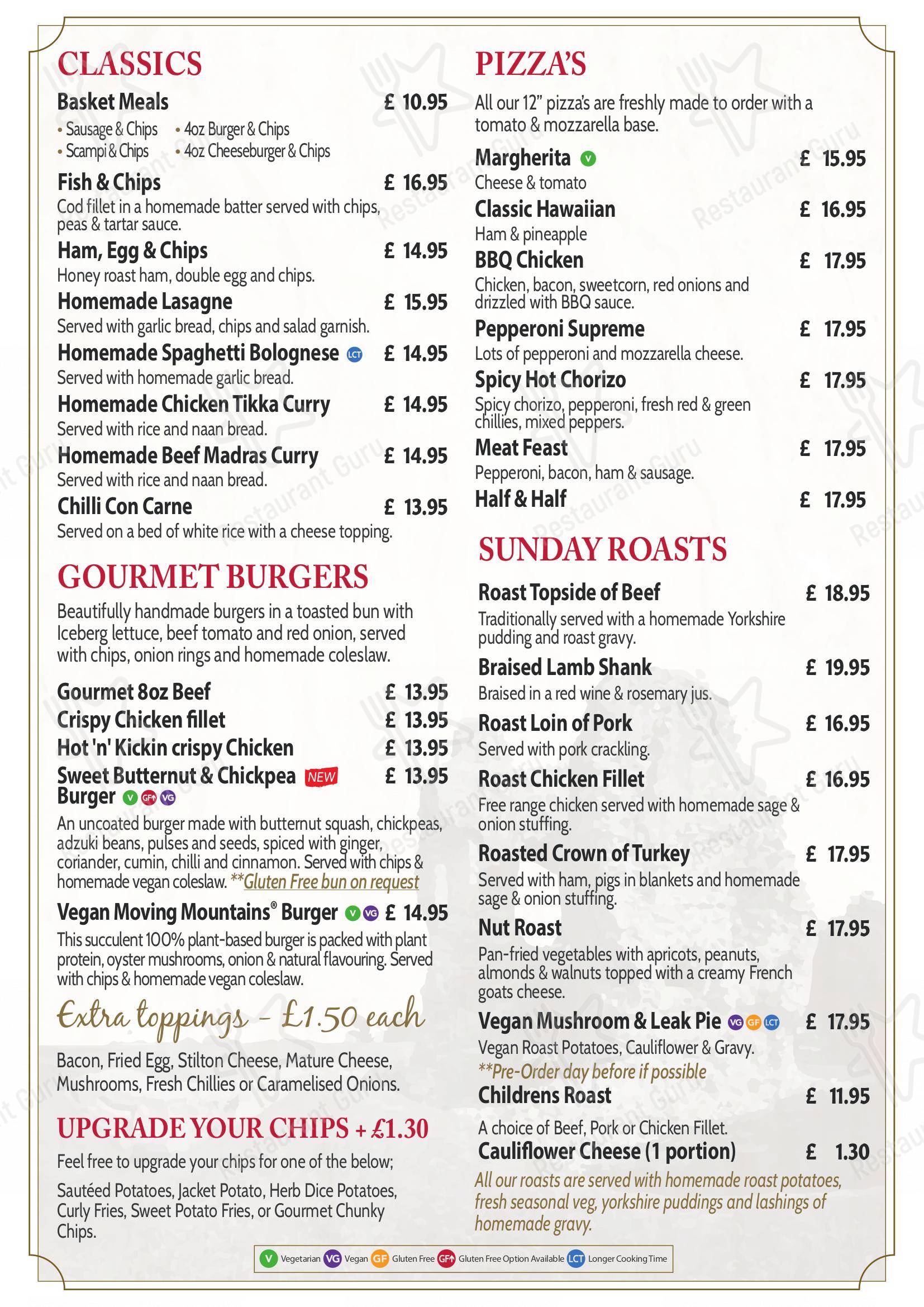 Menu at The Queens Head pub & bar, Tidworth