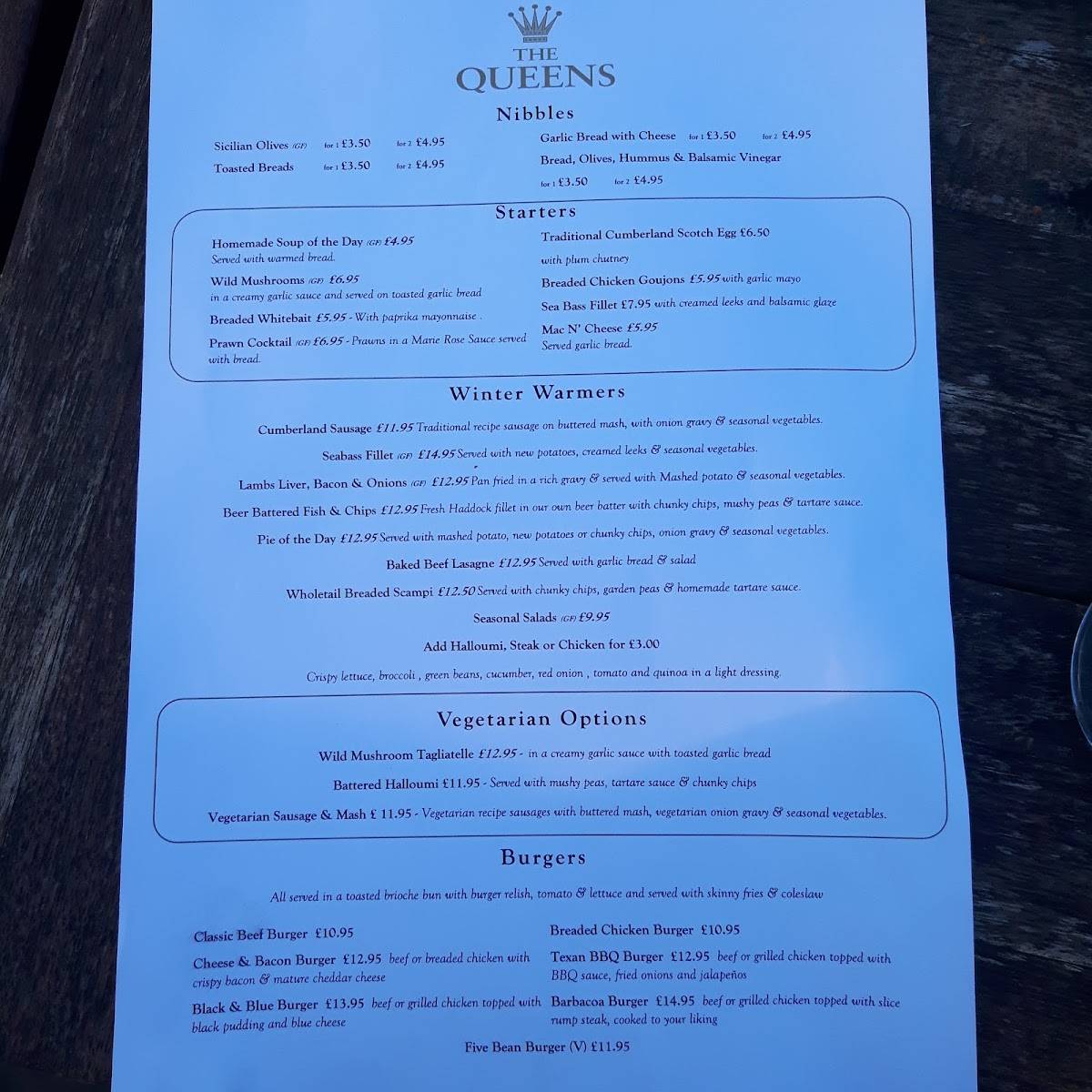 Menu at The Queens at Warwick on Eden pub & bar, Carlisle