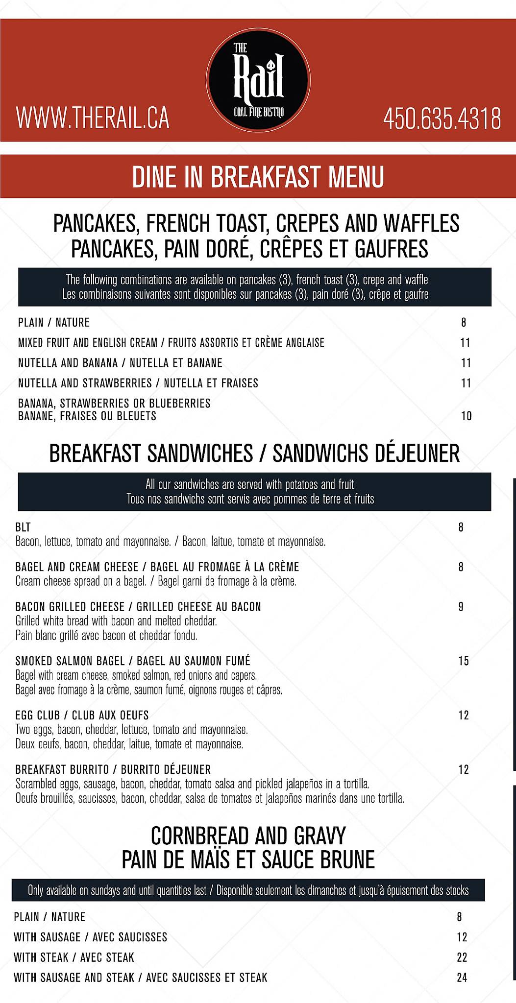 Menu au The Rail Coal Fire Bistro pizzeria, Kahnawake 14