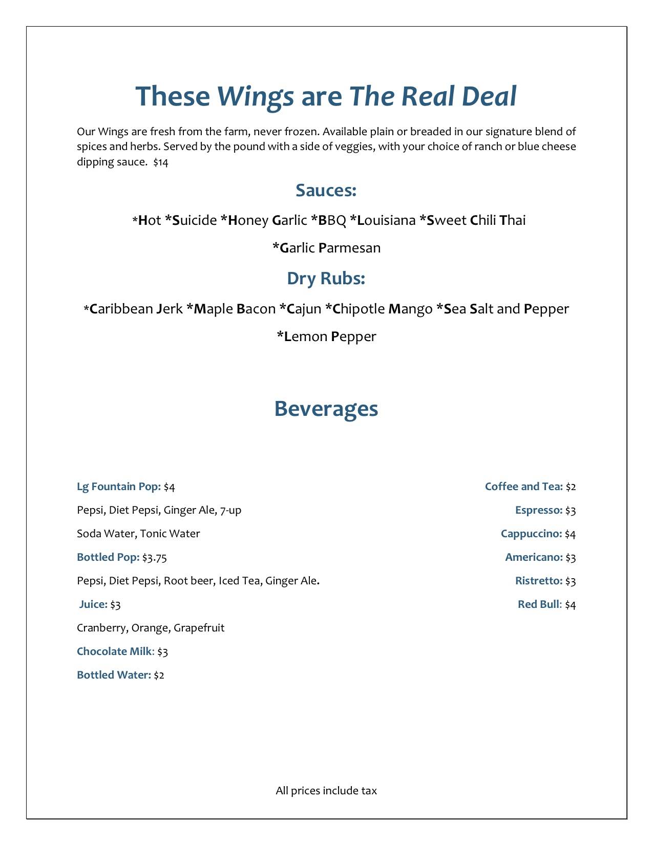 Menu at The Real Deal Sports Bar and Billiards Inc., Guelph