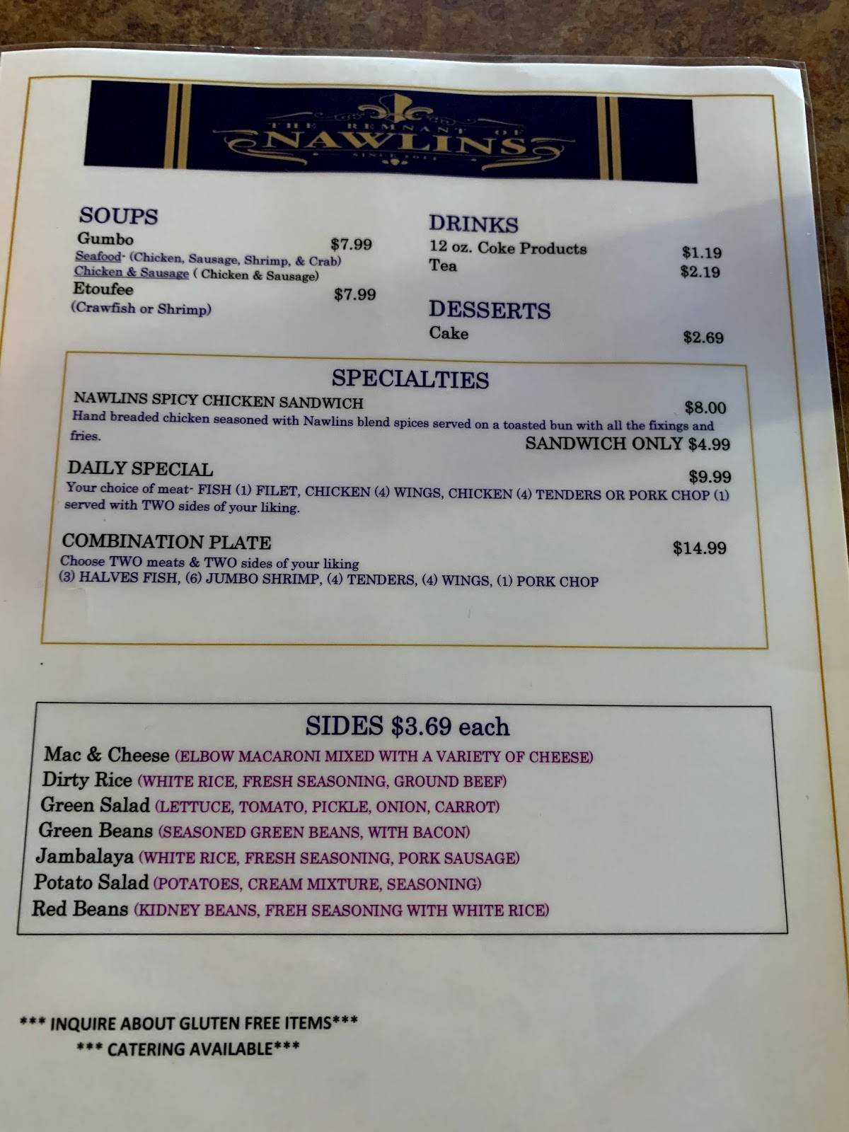 Menu at The Remnant Of Nawlins restaurant, Bryan