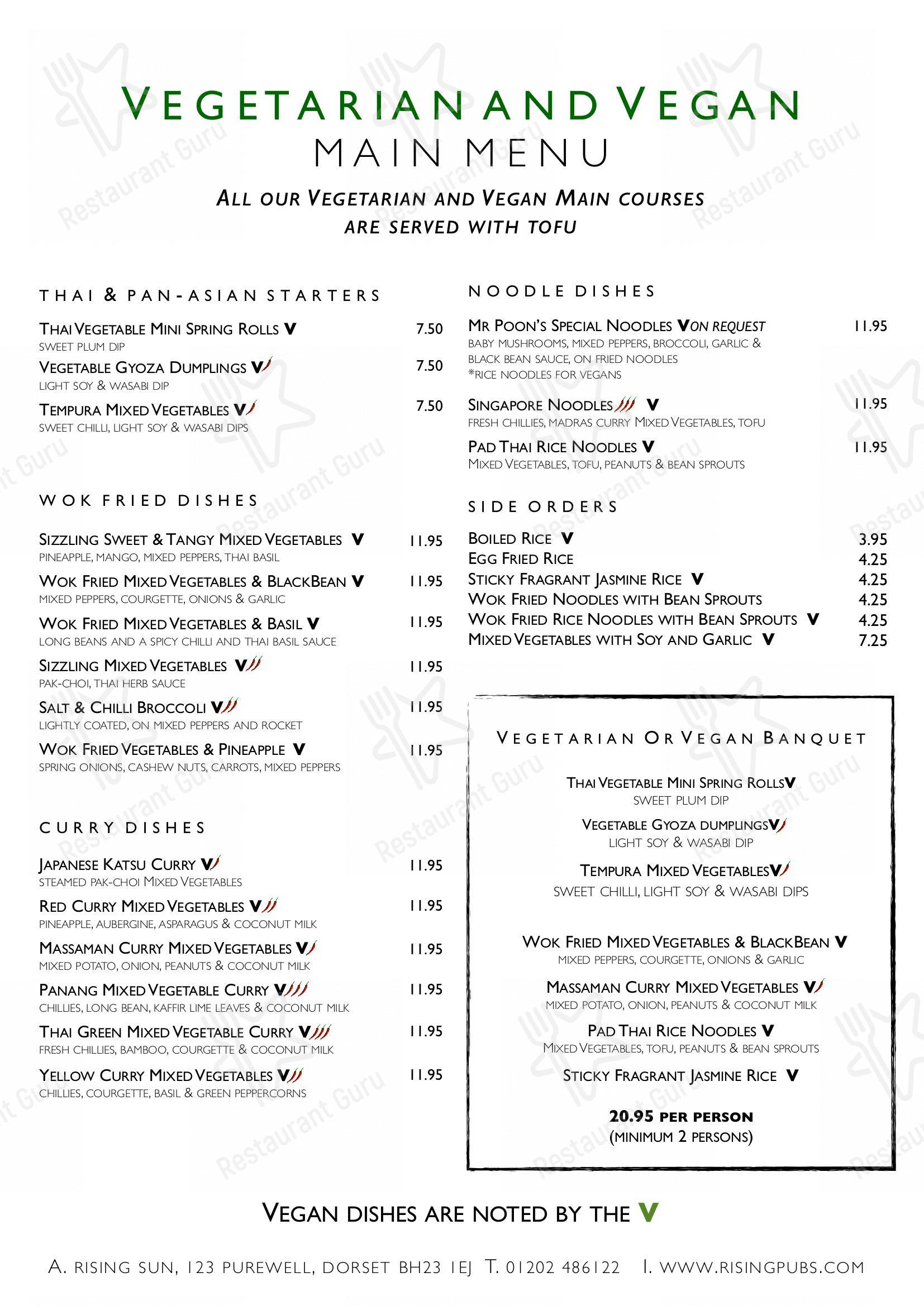 Menu at The Rising Sun Thai & Pan-Asian restaurant, Christchurch, 123 ...