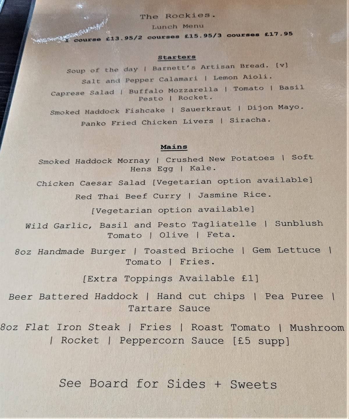 Menu at The Rockies Restaurant, Anstruther