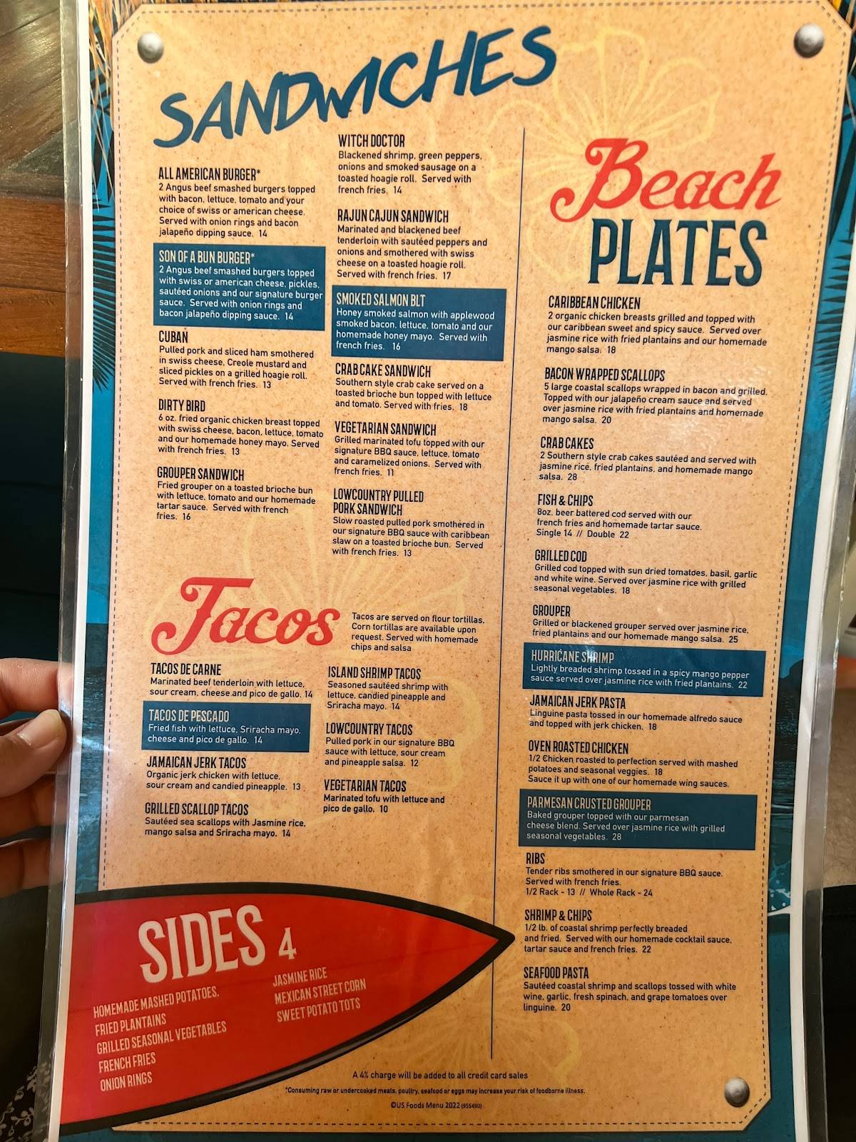 Menu at The Sandbar, Hilton Head Island, 101 Pope Ave