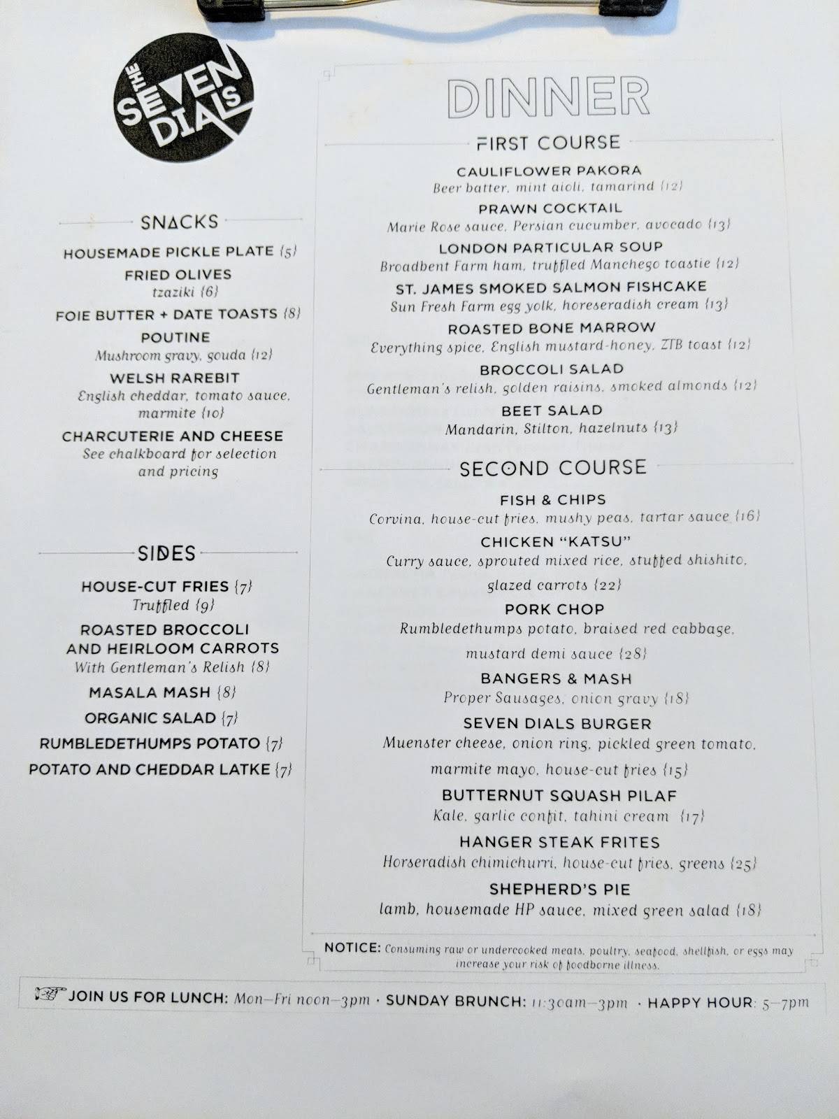 Menu at The Seven Dials pub & bar, Coral Gables