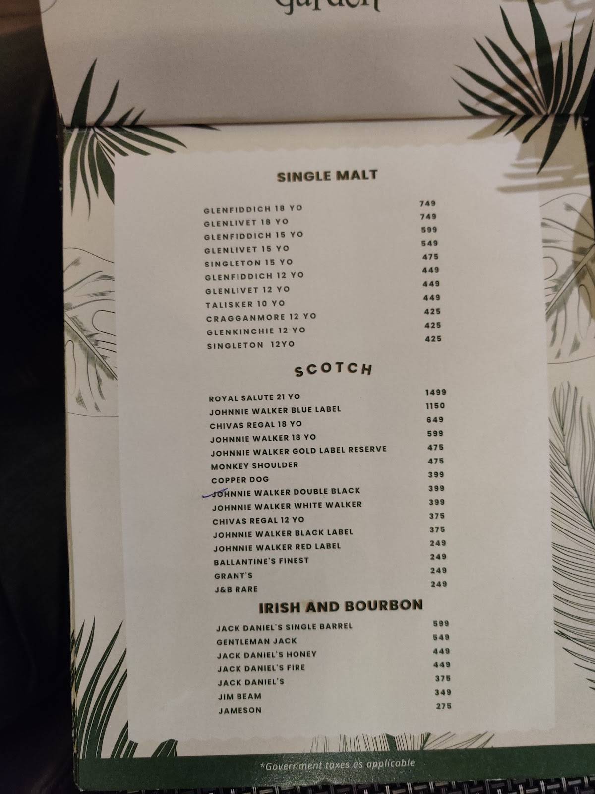 Menu at The Skylight Garden, Chandigarh, First Floor