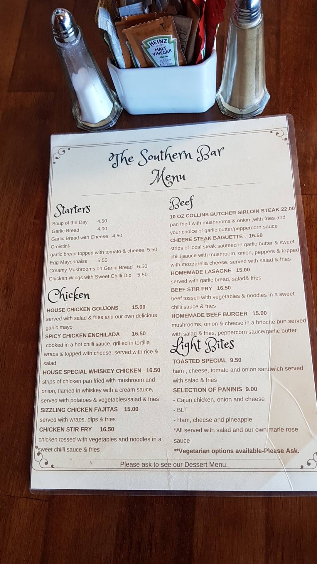 Menu at The Southern Bar, Dunmanway